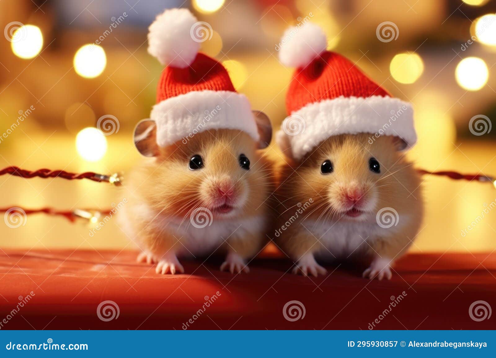 Two Cute Hamsters in Hats with Christmas Balls Stock Illustration ...