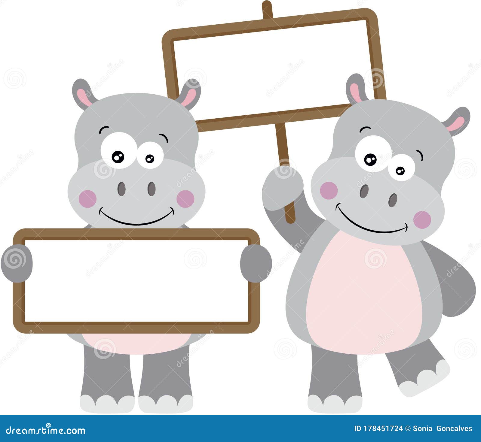 Two Cute Hippos With Umbrella Under The Rain Cartoon Vector ...