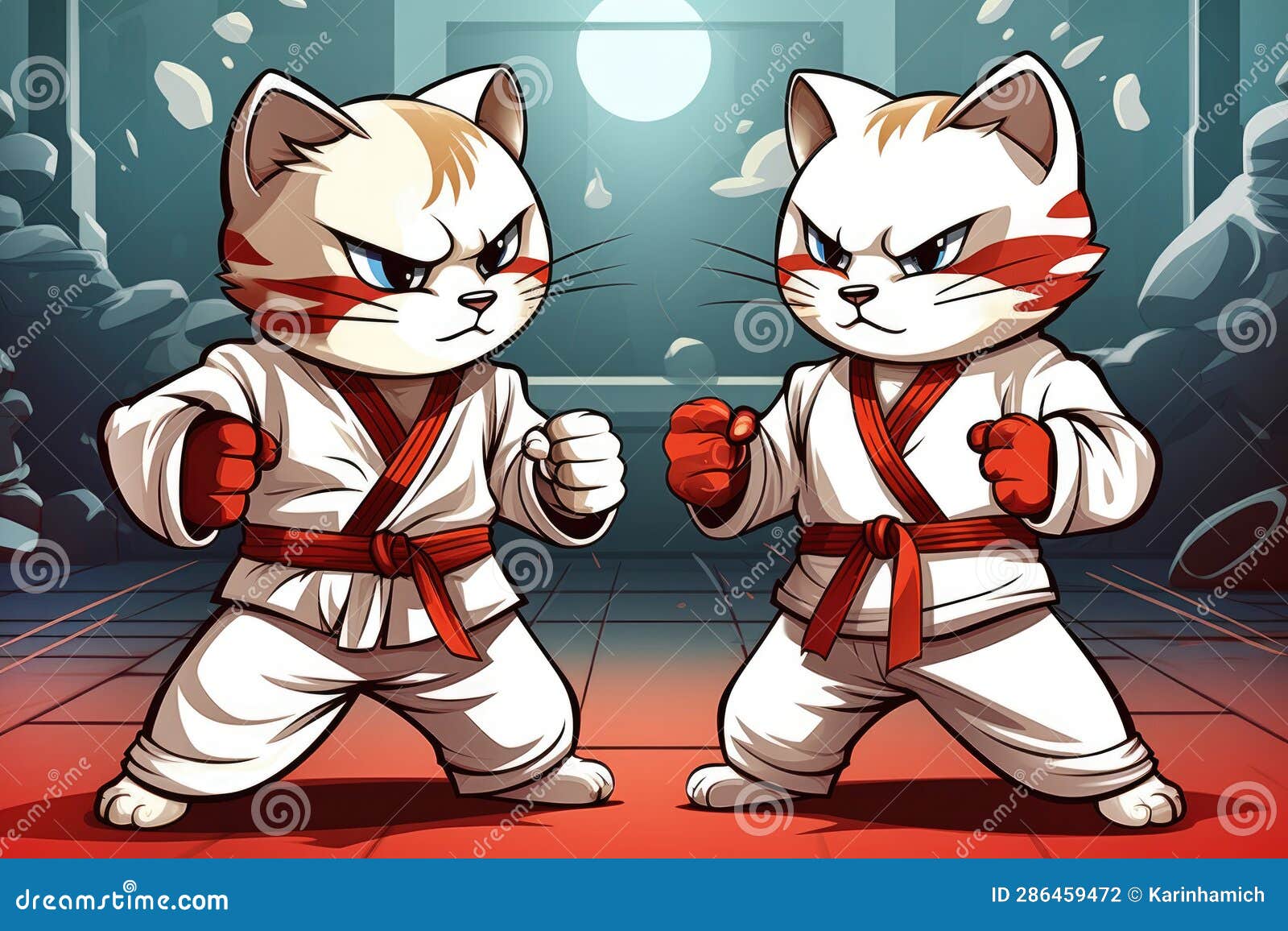 Two Cute Karate Fighters Cats in the Ring Stock Illustration ...