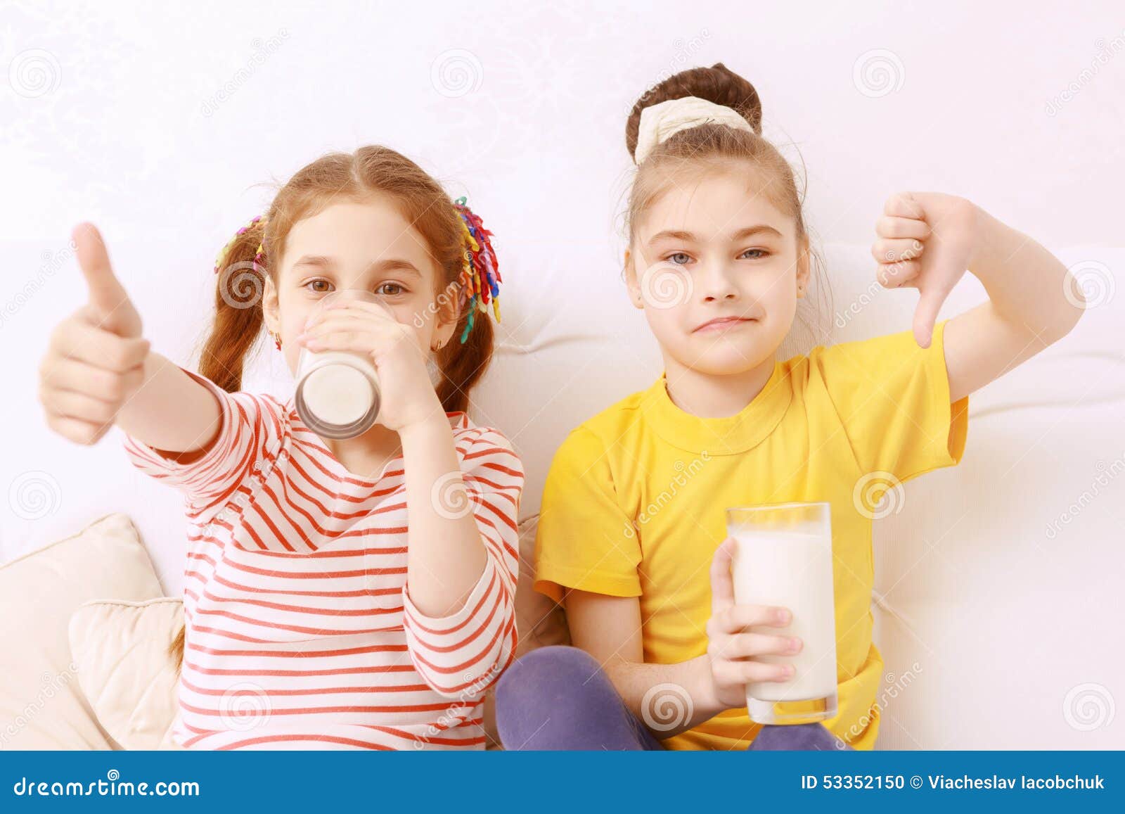 Two cute kids judging milk stock photo. Image of portrait - 53352150