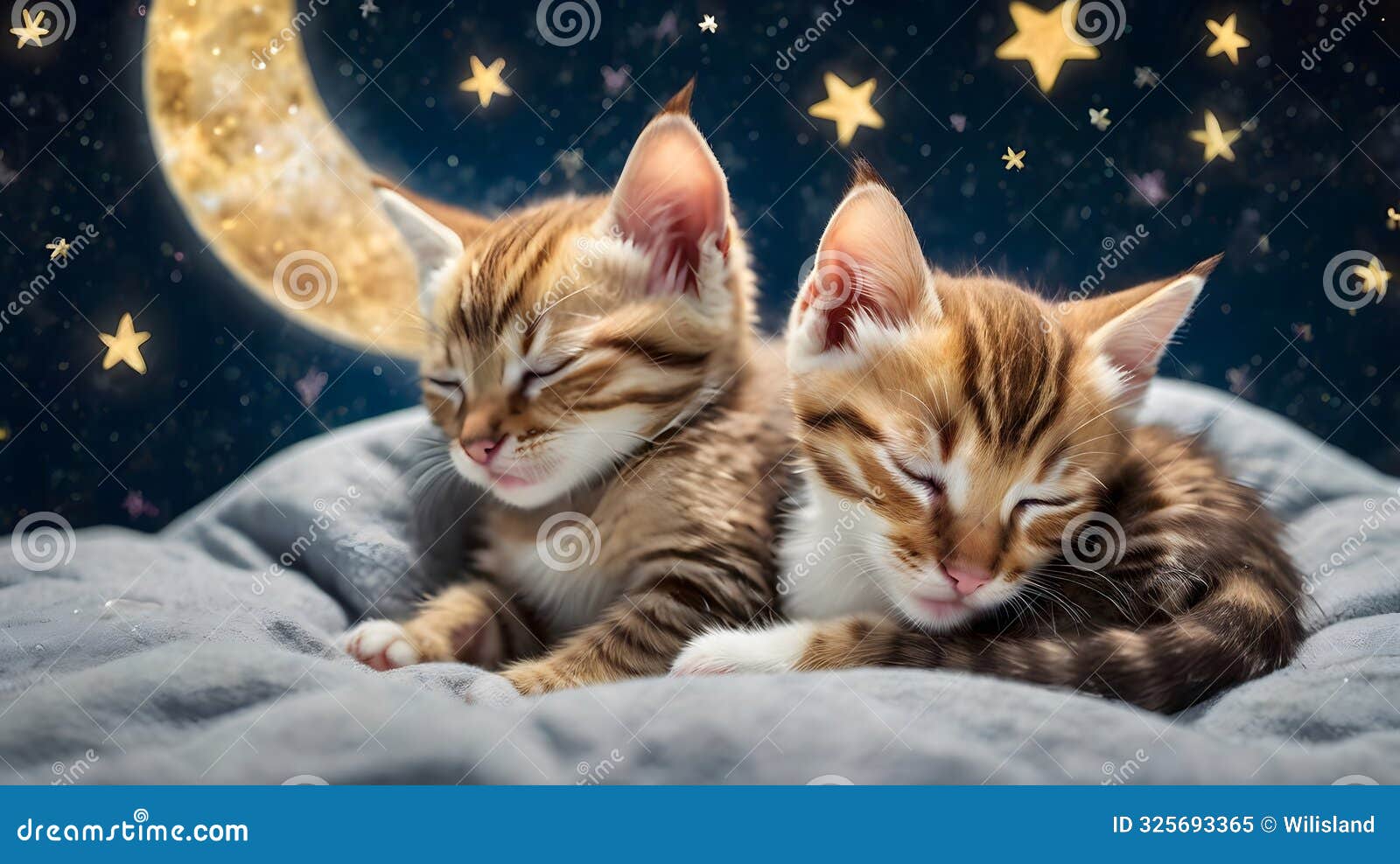 Two Cute Kittens Sleeping Under a Starry Sky Stock Illustration ...