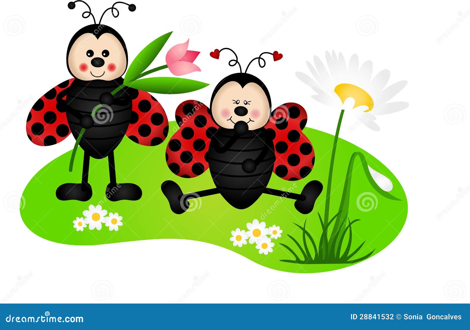 Two Cute Ladybugs in Garden Stock Vector - Illustration of clip, animal ...