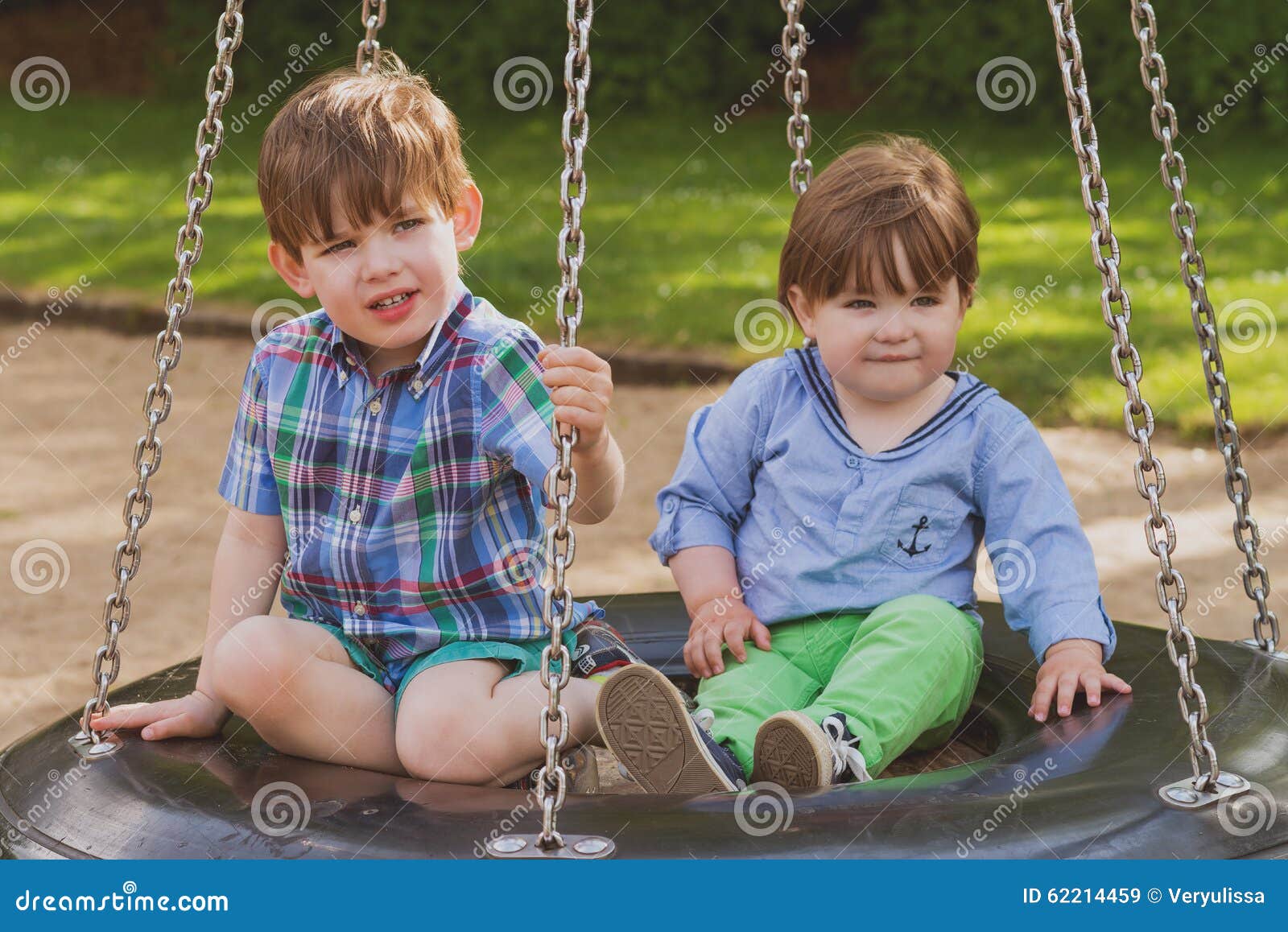 Two Cute Little Boys on a Swing Stock Image - Image of portrait, swing ...