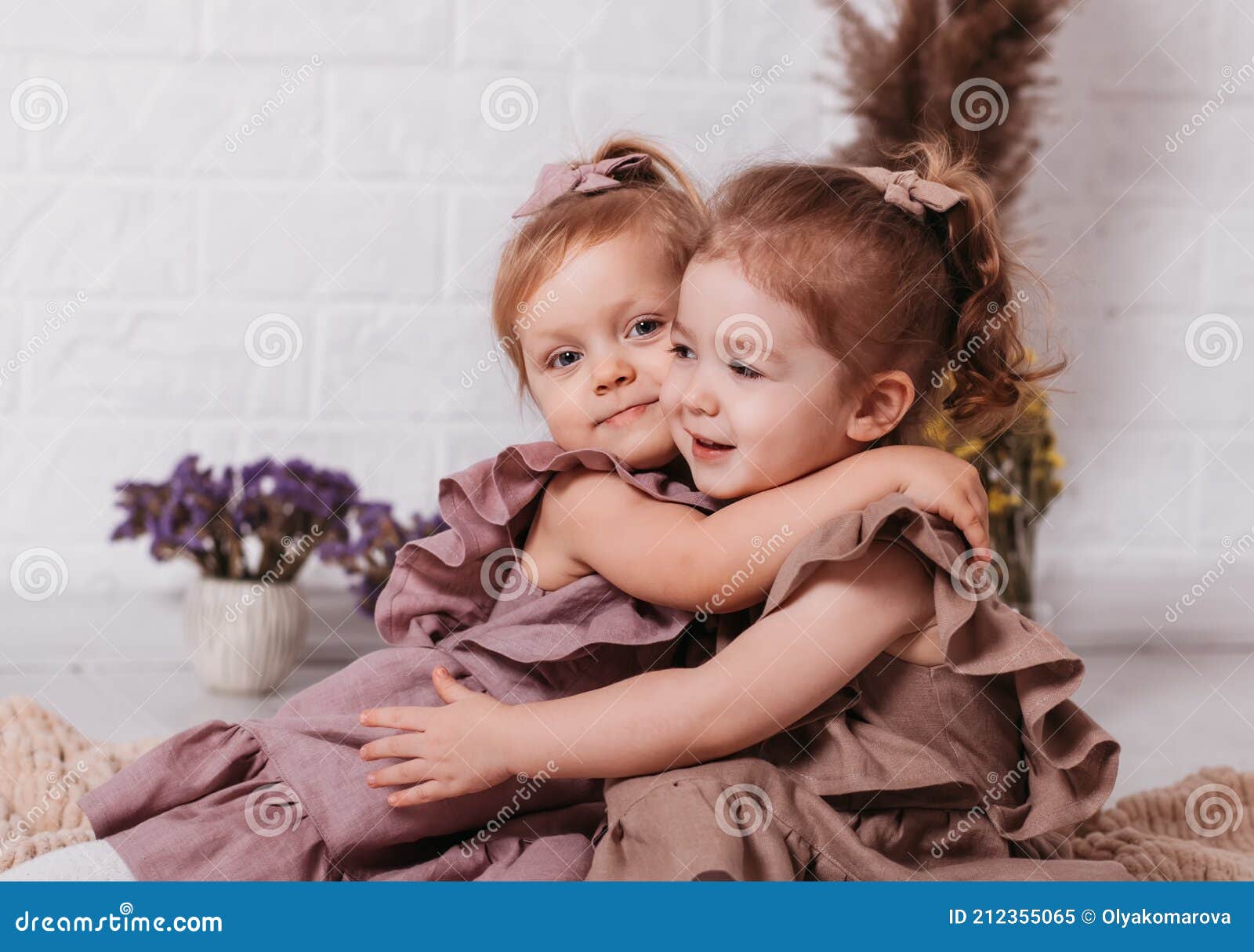 Two Cute Little Girls Cuddle and Smile Stock Image - Image of people ...