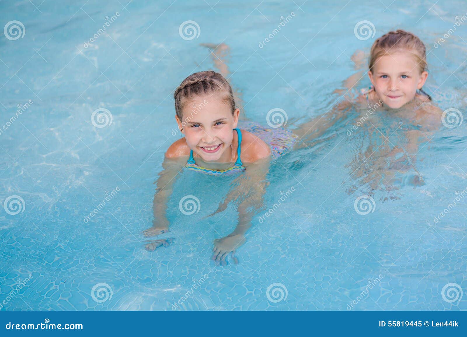Two Cute Little Girls in Swimming Pool Stock Image - Image of learning ...