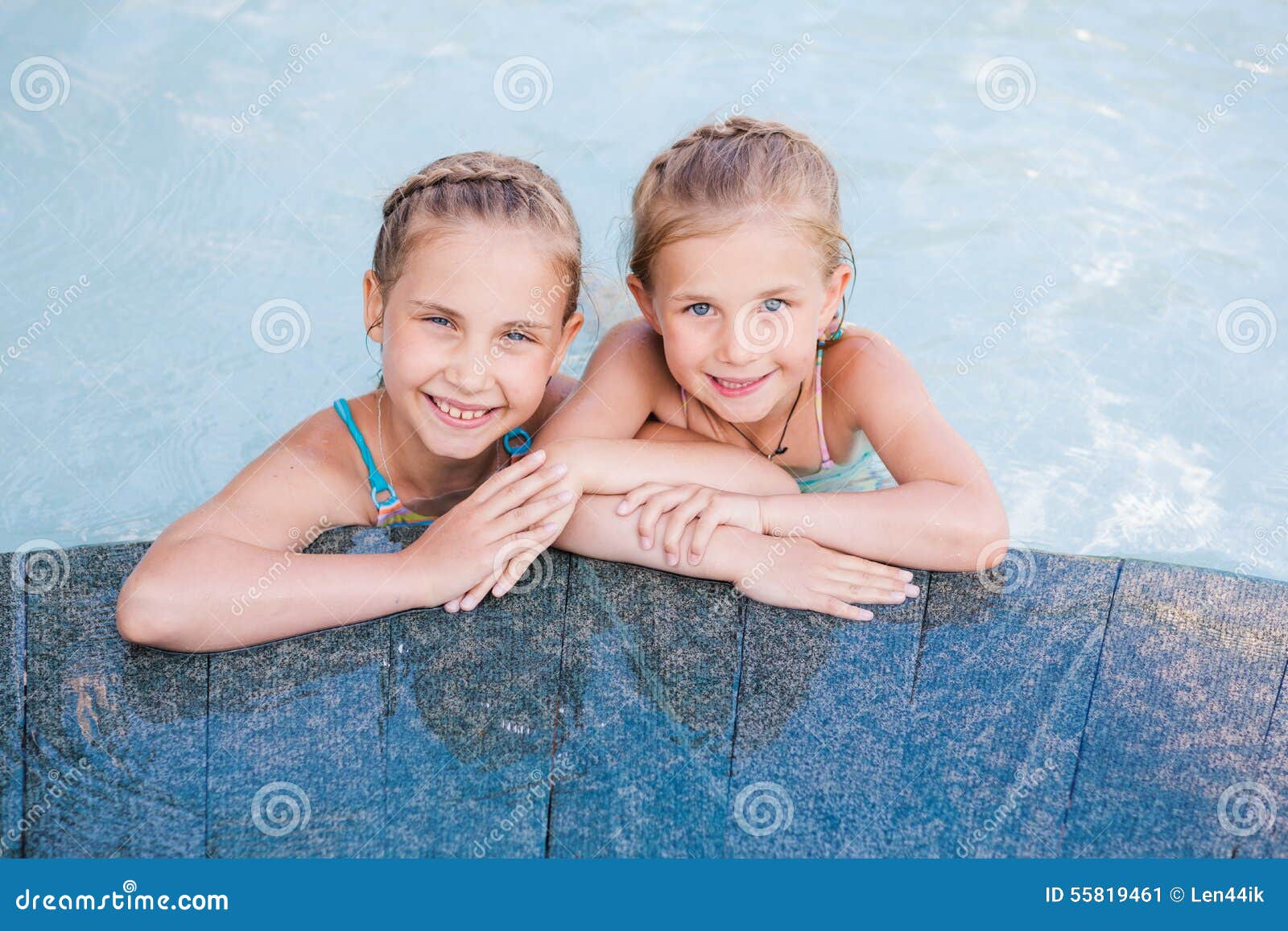 Two Cute Little Girls in Swimming Pool Stock Image - Image of face ...