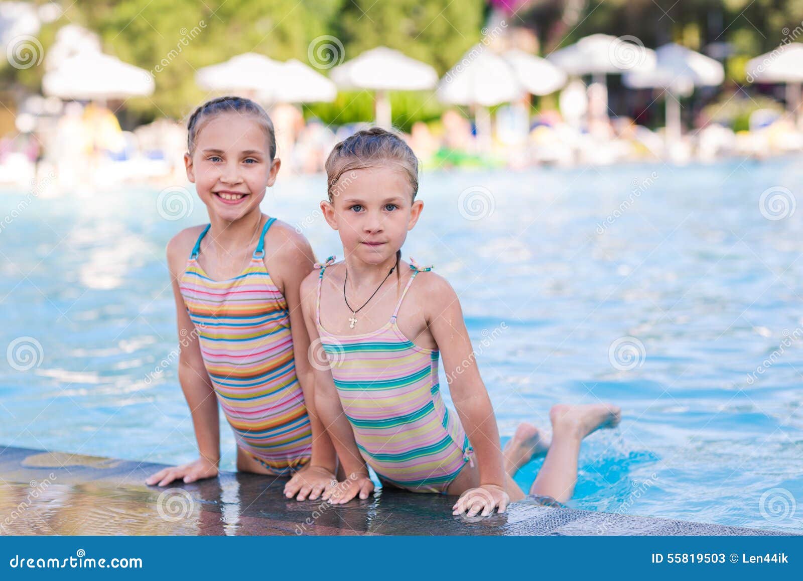 Two Cute Little Girls in Swimming Pool Stock Image - Image of happy ...