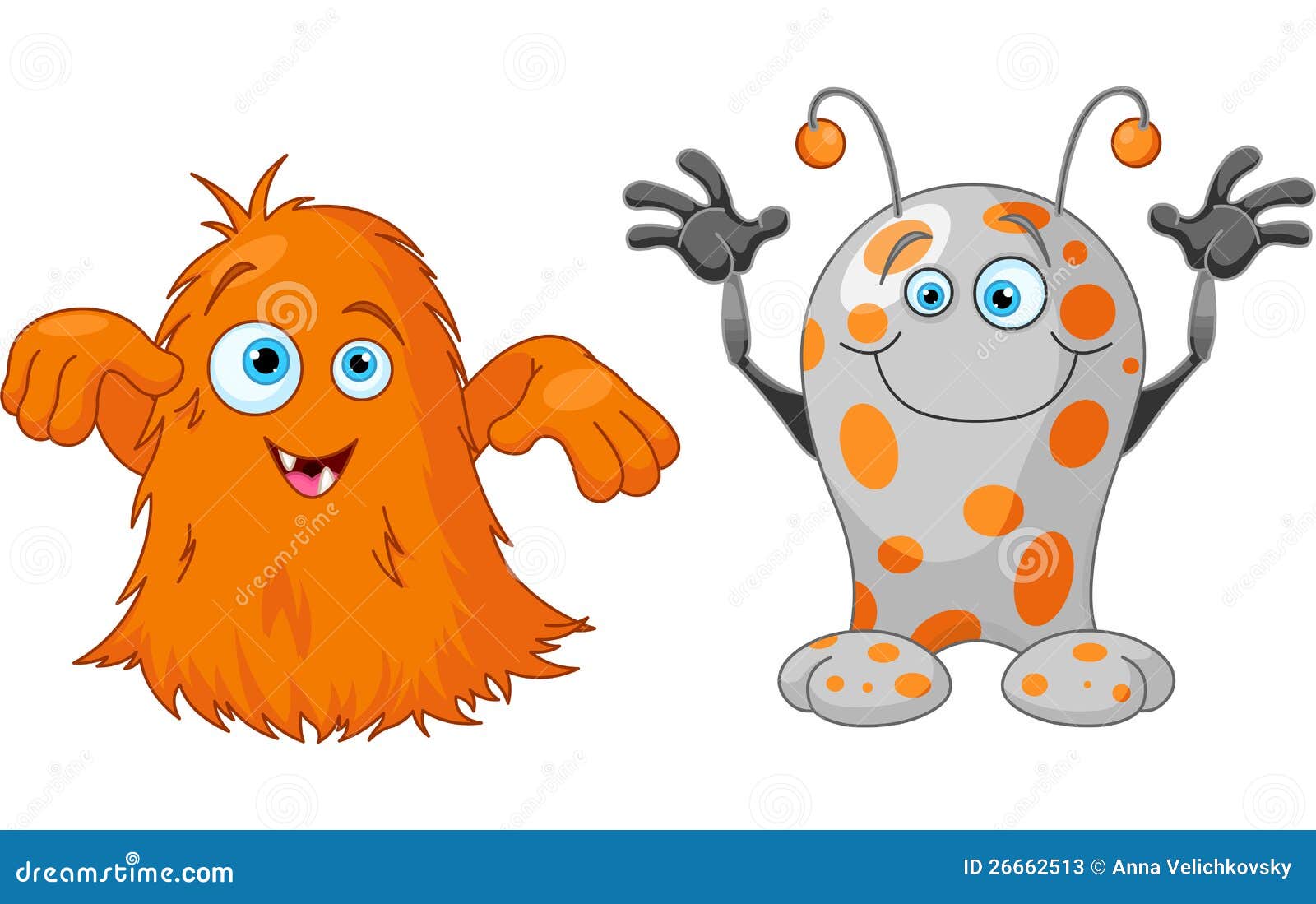 Two cute little monsters stock vector. Illustration of animal - 26662513