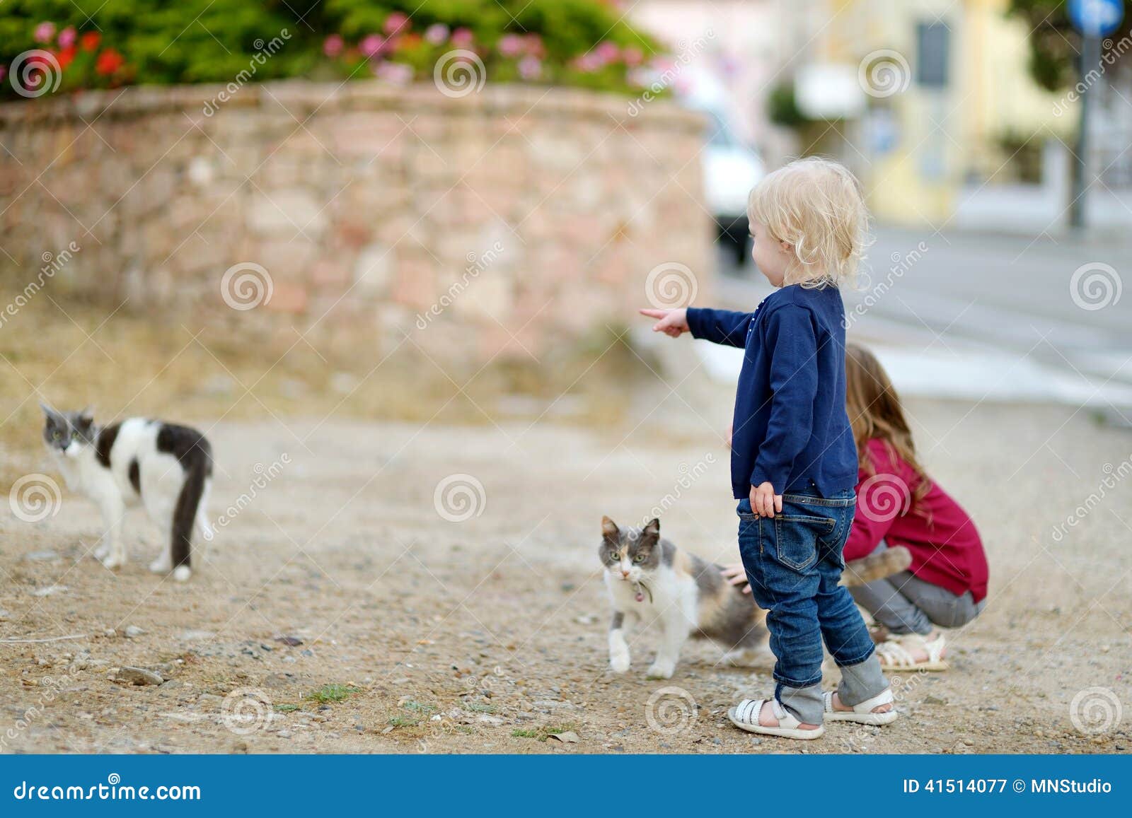 Two Cute Little Sisters and a Cat Stock Image - Image of eyes ...