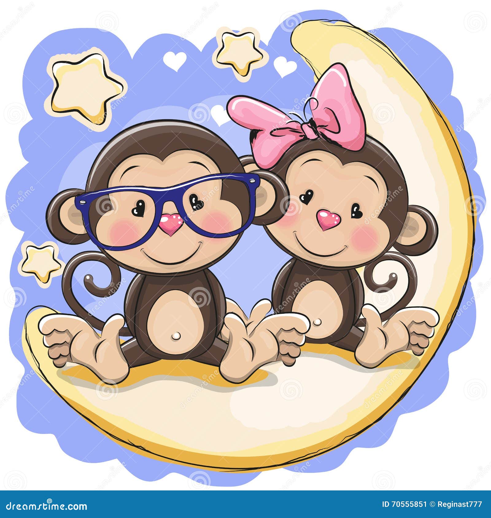 Two Cartoon Monkeys Kissing