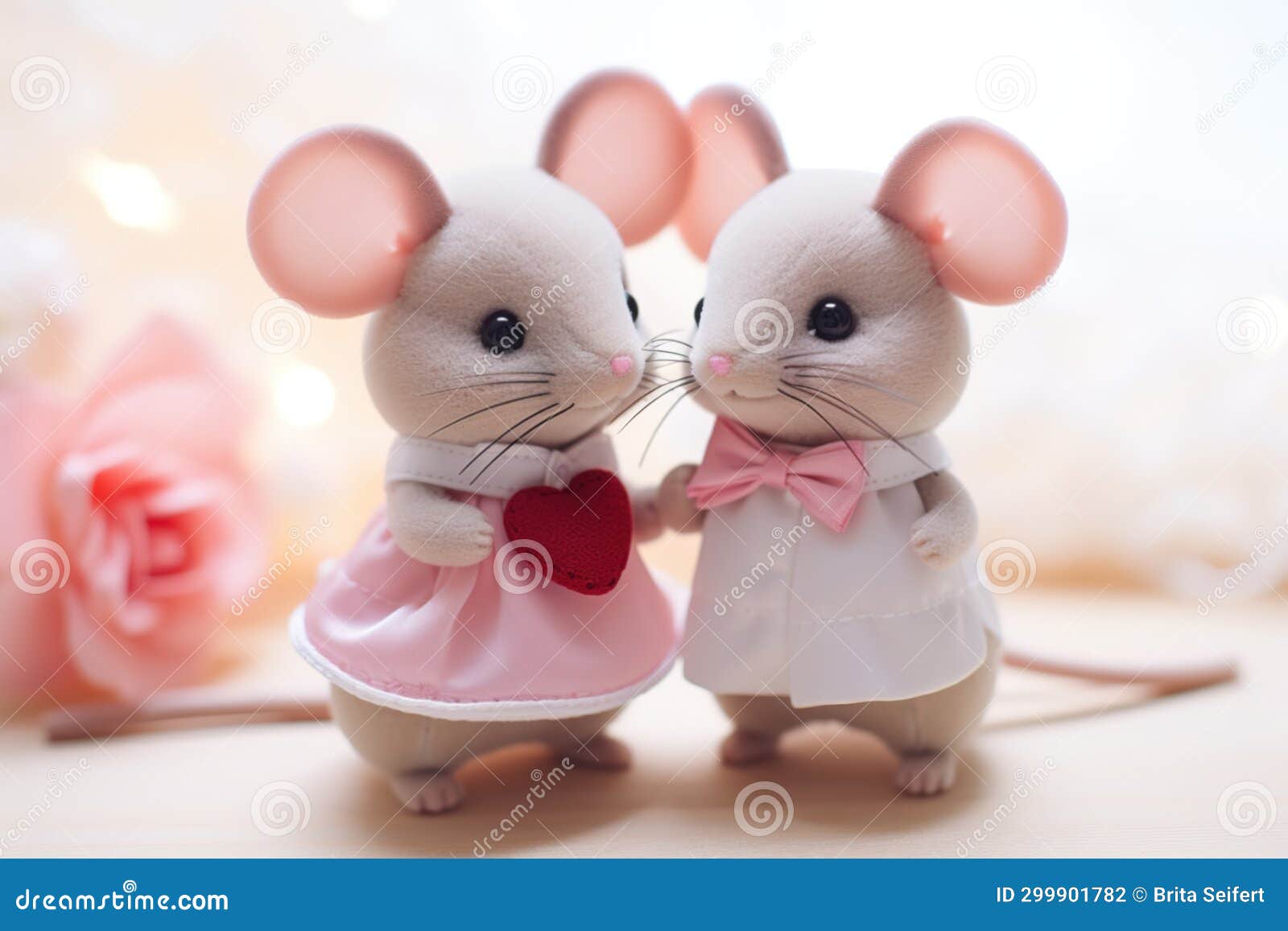 Two Cute Mouses and a Big Red Heart Stock Illustration - Illustration ...