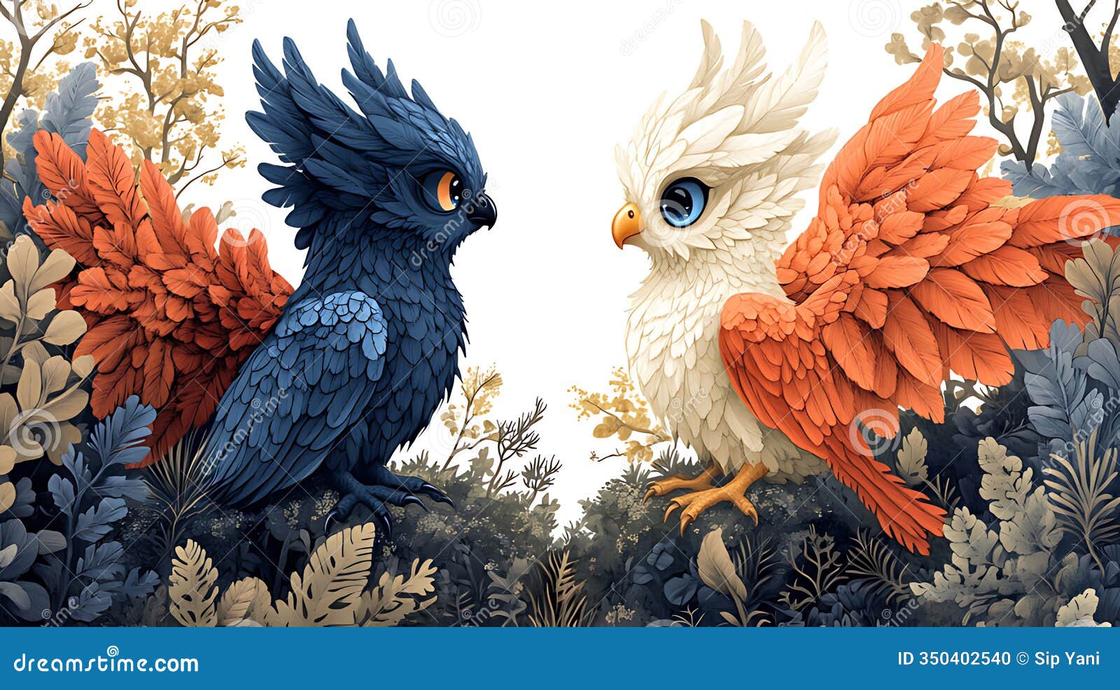 Two Cute Mythical Creatures with Orange Wings are Facing Each Other in ...