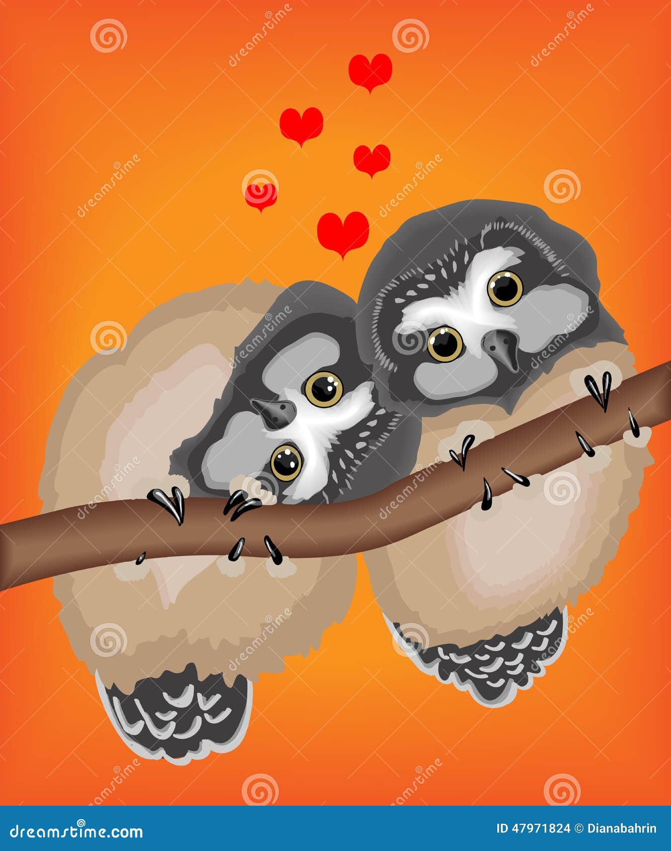 Two cute owls in love stock vector. Illustration of valentine - 47971824