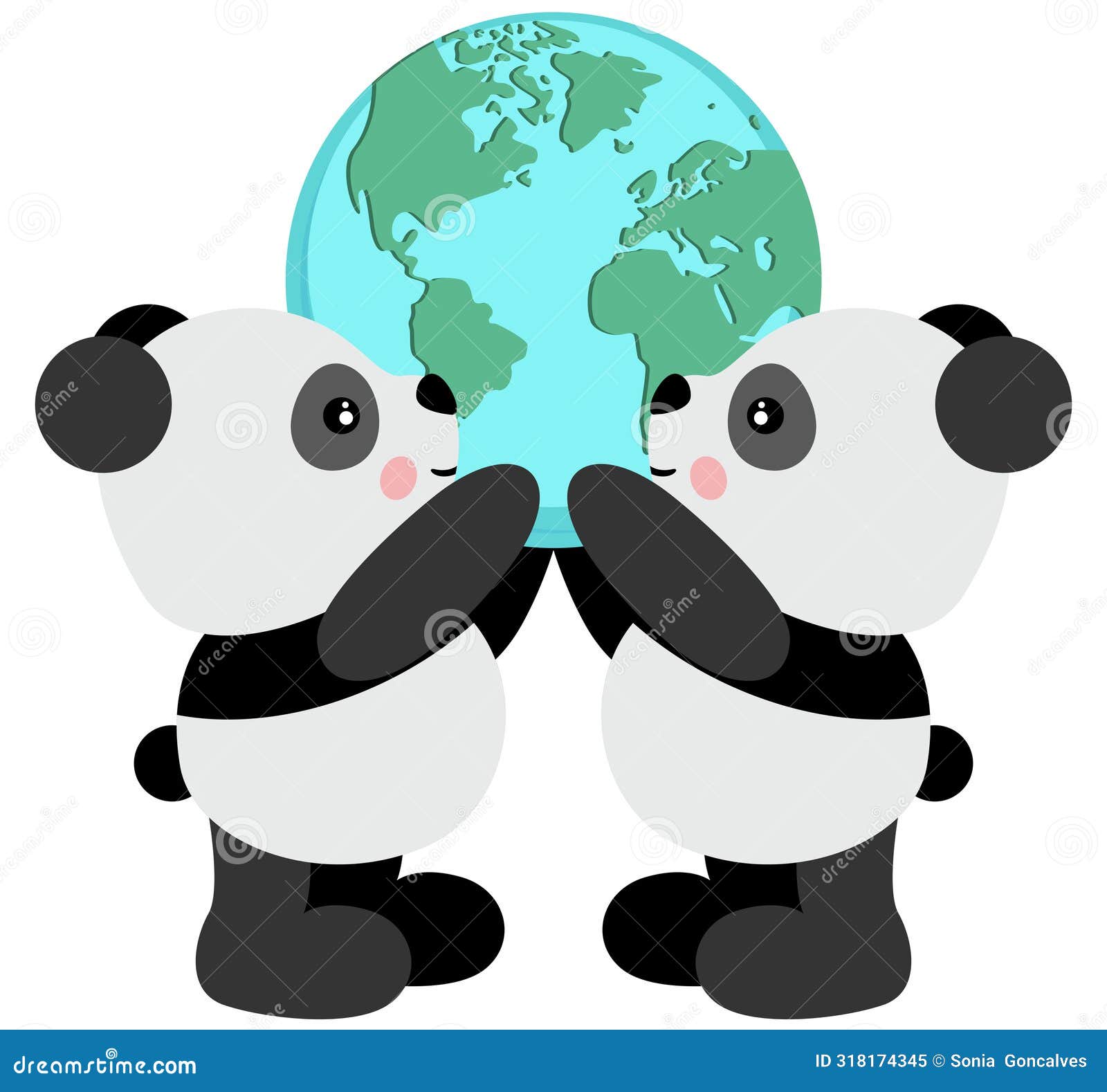 Two Cute Pandas Holding a World Globe Stock Vector - Illustration of ...