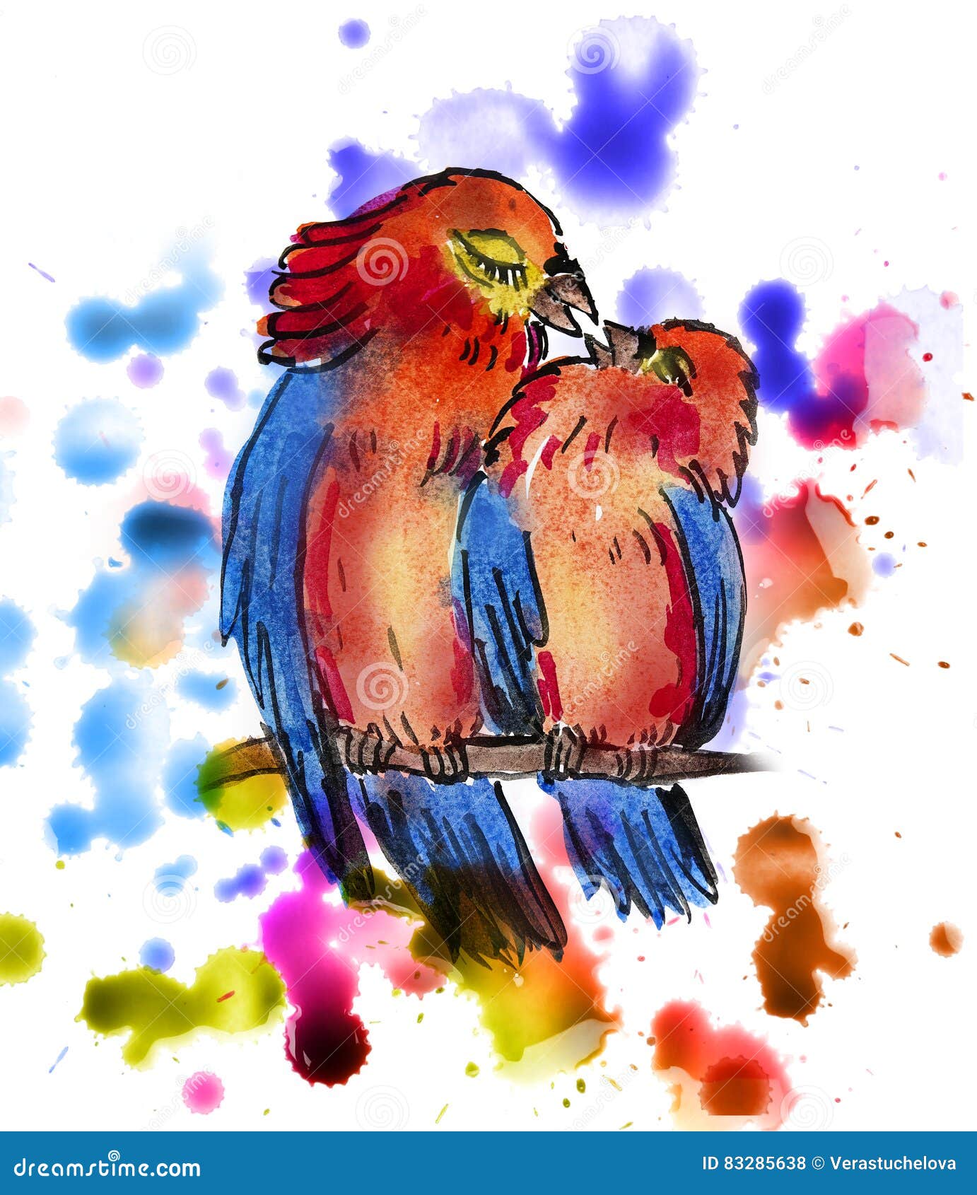 Two cute parrots stock illustration. Illustration of black - 83285638