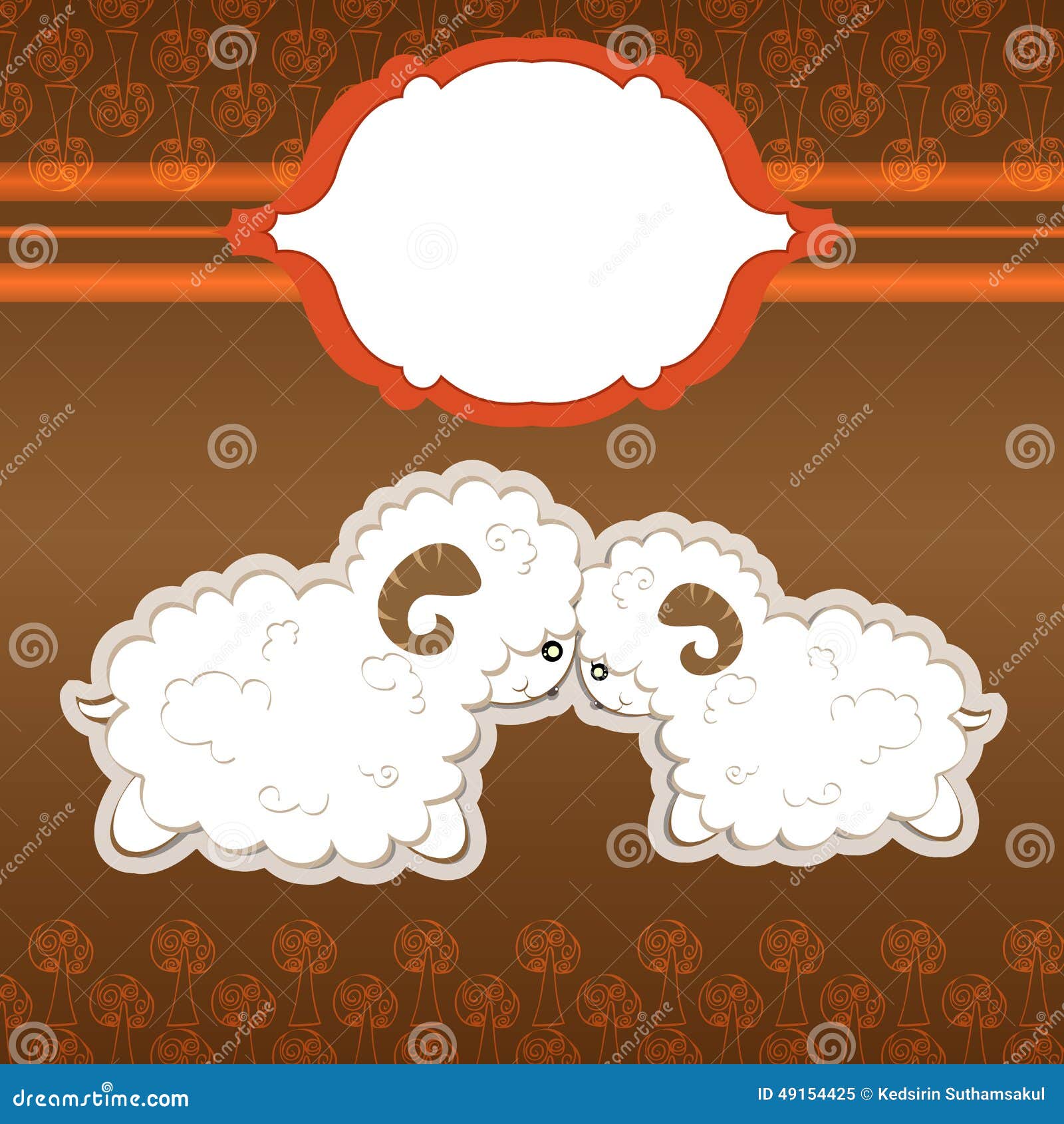 Two Cute Sheep Cartoon in Love Vector and Frame for Wedding Card and ...