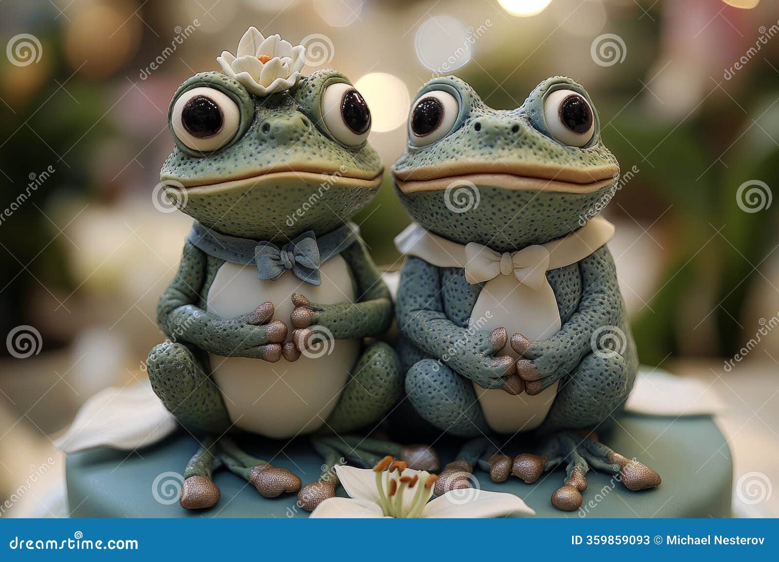 Two Cute Sugar Frogs Sitting on a Wedding Cake, Wearing Bow Ties and ...