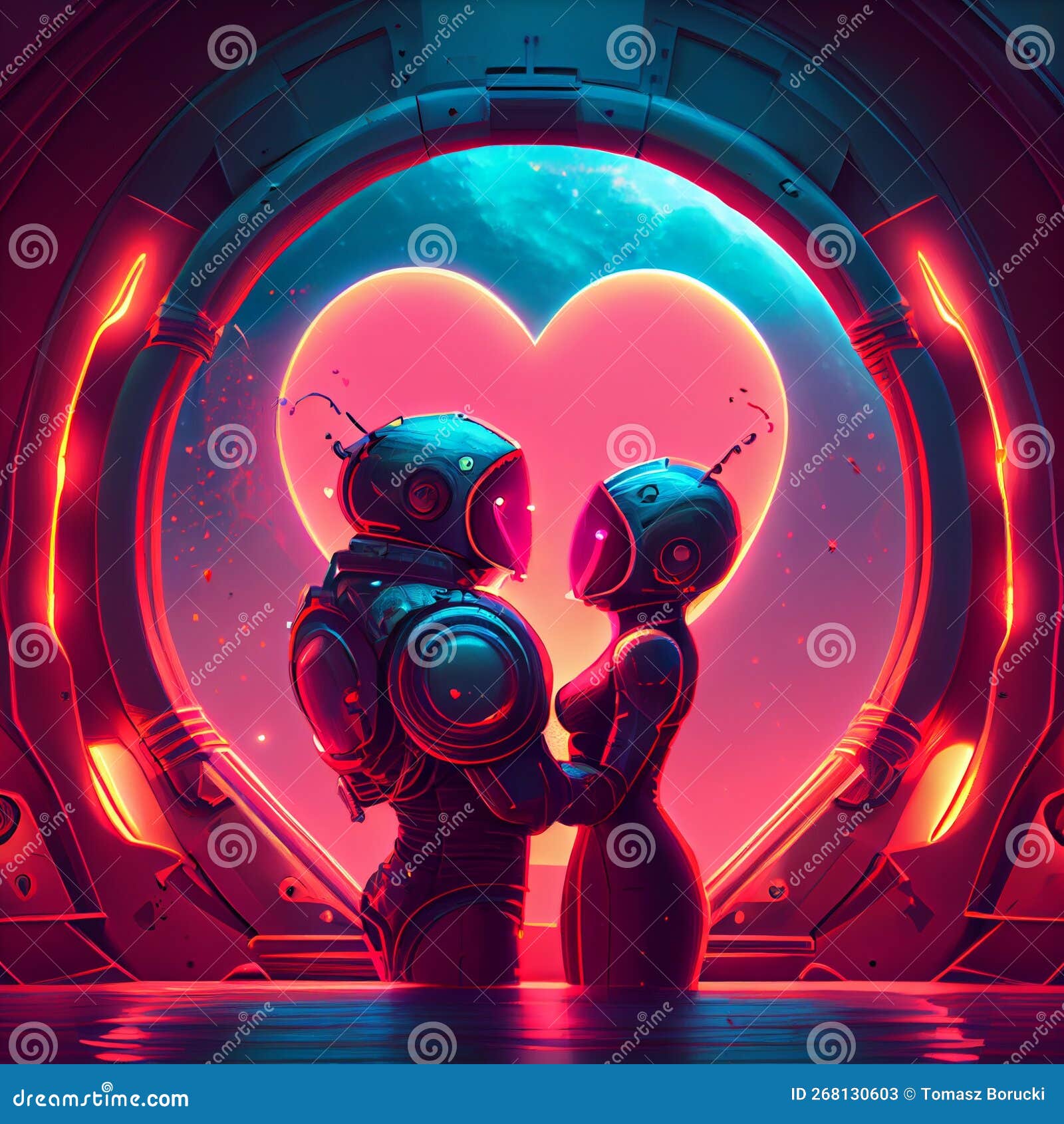 Two Cyborg Humanoids in Love Stock Illustration - Illustration of ...