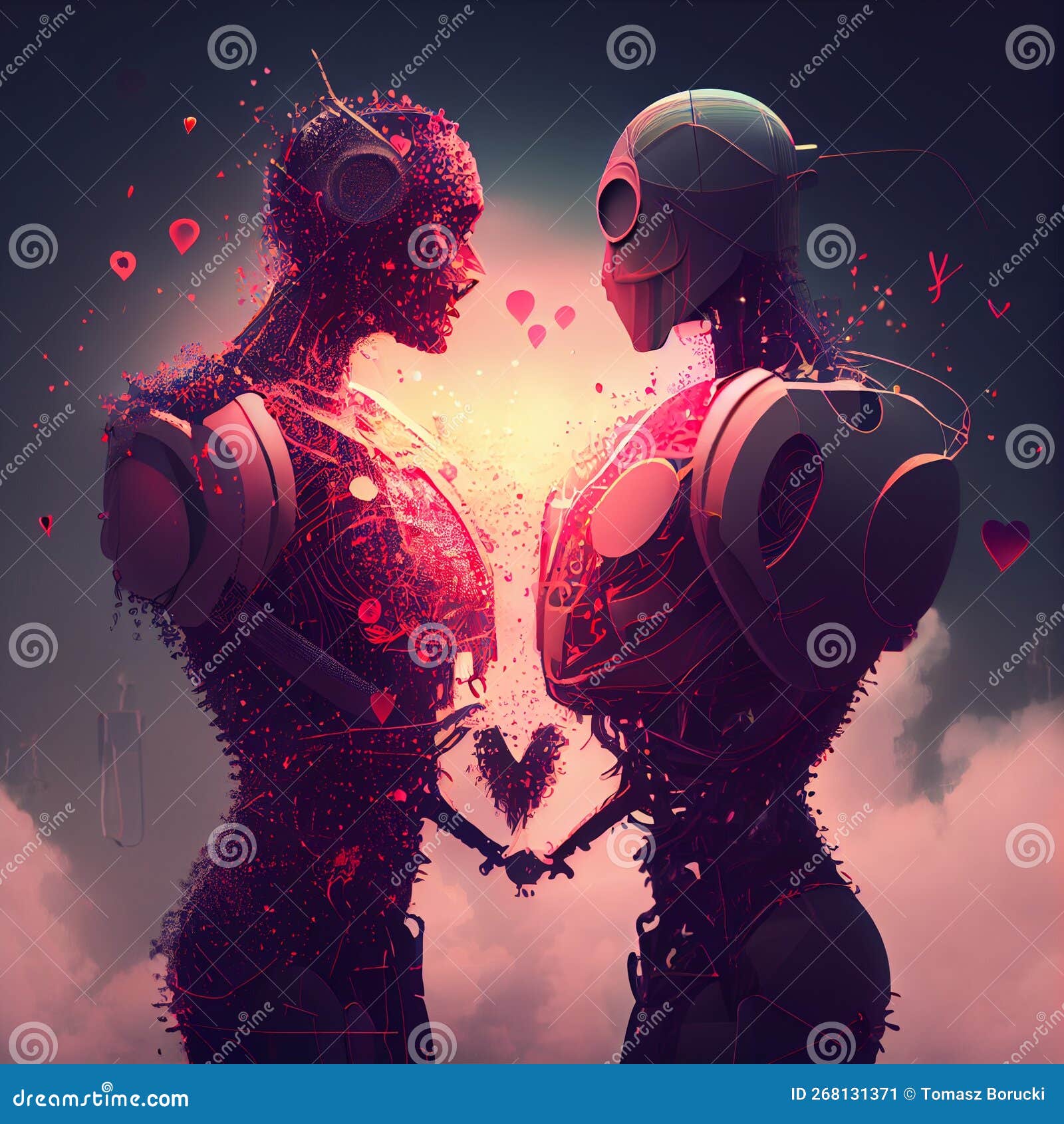 Two Cyborg Humanoids in Love Stock Illustration - Illustration of sweet ...