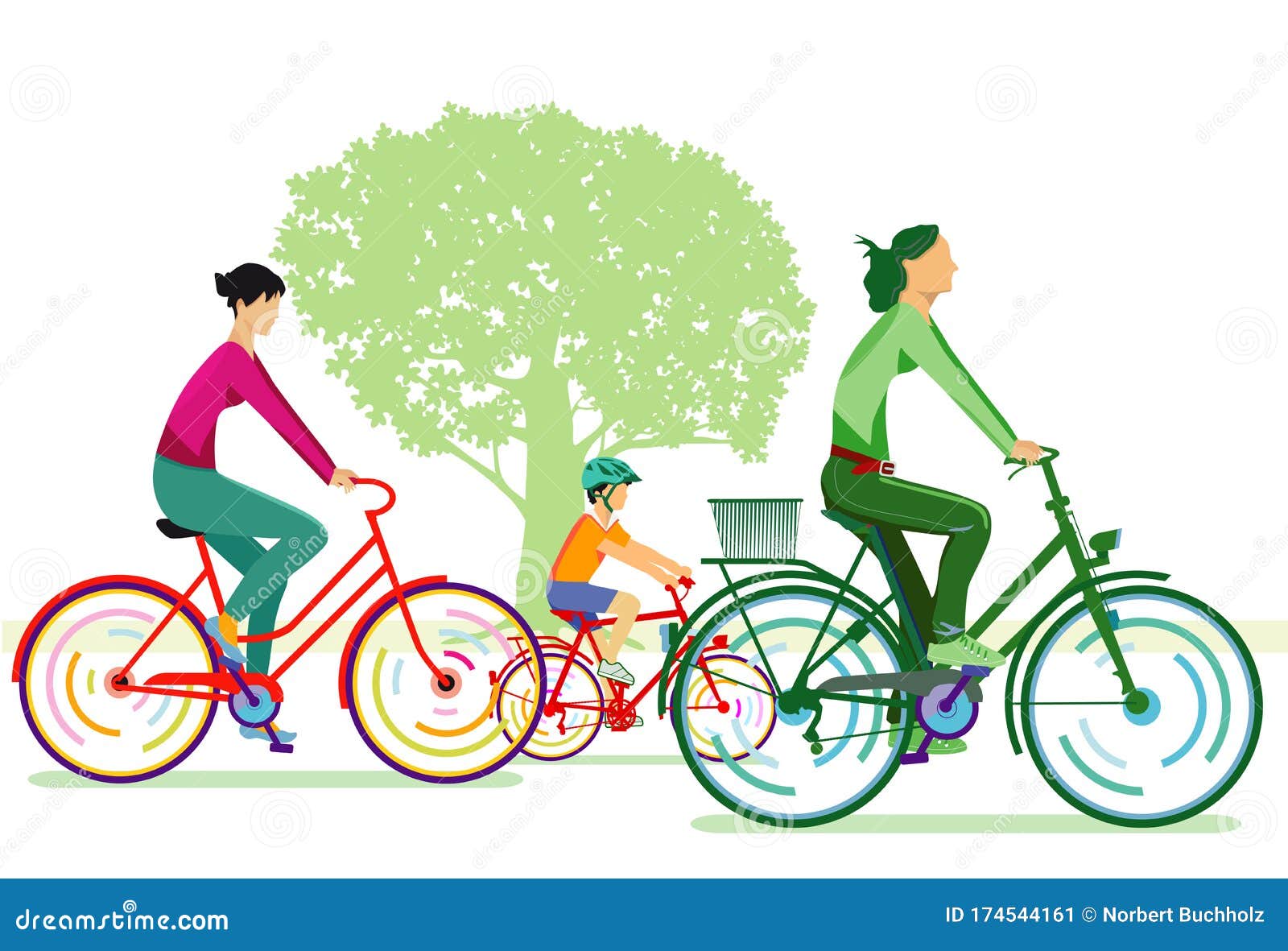 Two Cyclists with Children - Llustration Stock Vector - Illustration of ...