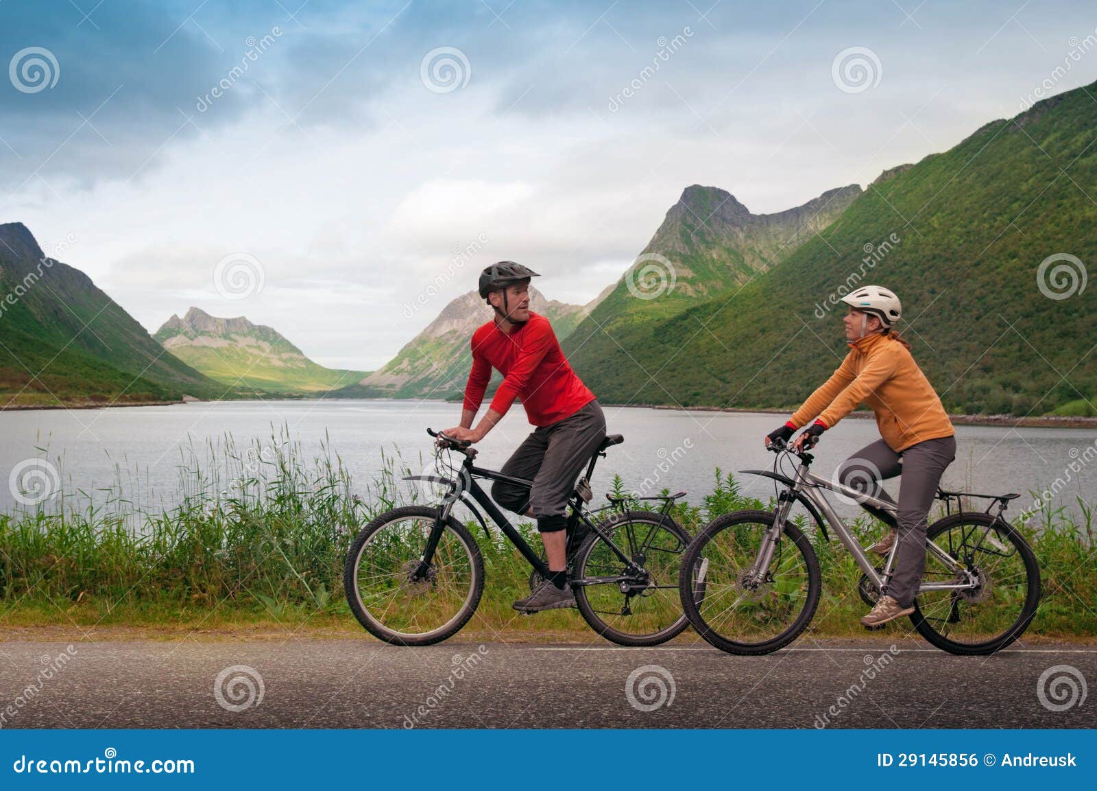 Two cyclists relax biking stock photo. Image of adventure - 29145856