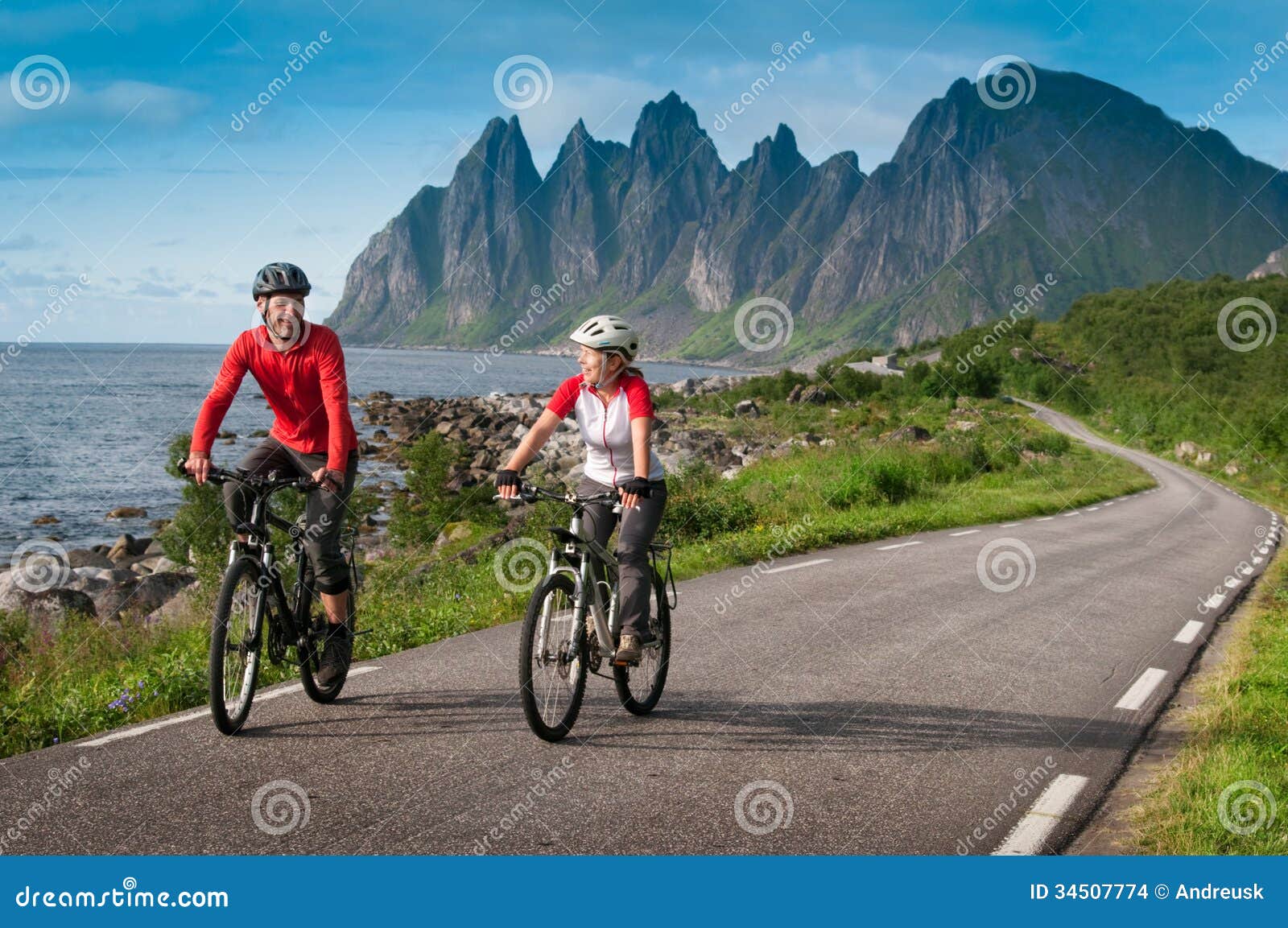 Two cyclists relax biking stock photo. Image of travelling - 34507774