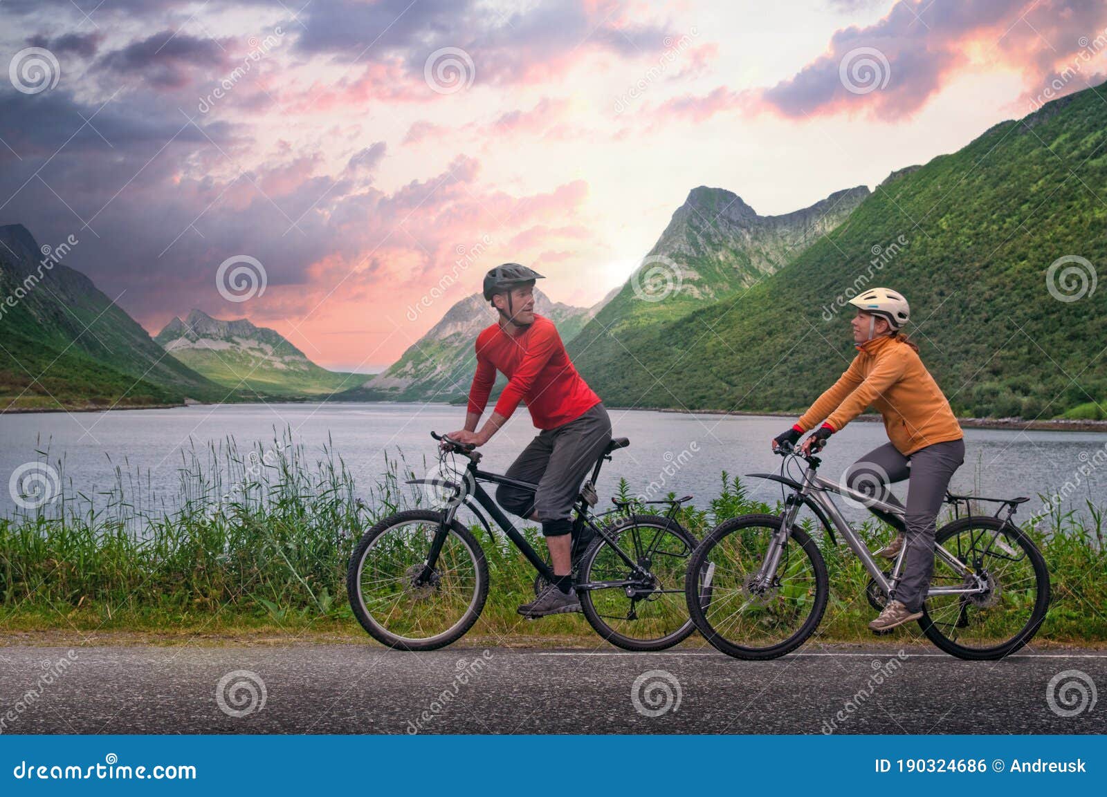 Two Cyclists Relax Biking Outdoors Stock Photo - Image of norway ...