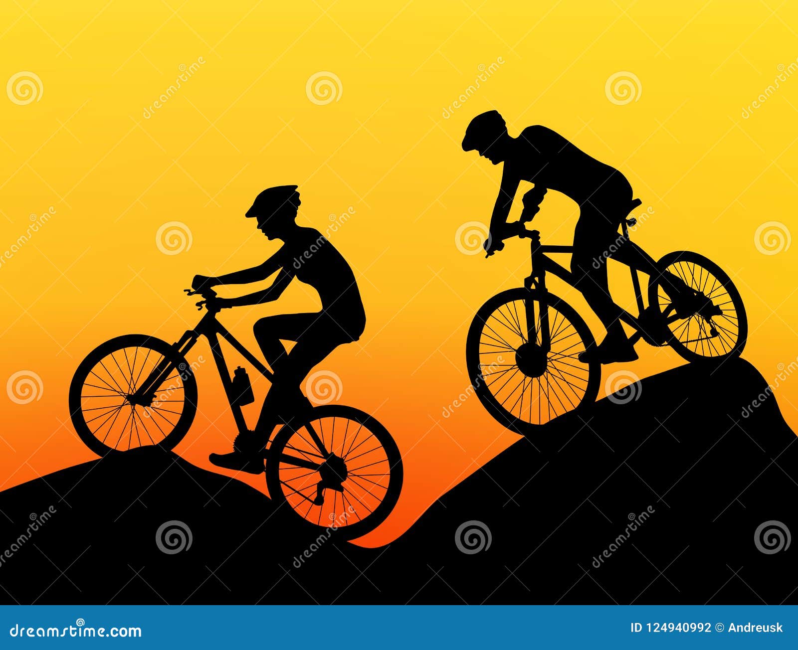 Two Cyclists Silhouette Extreme Biking Stock Vector - Illustration of ...