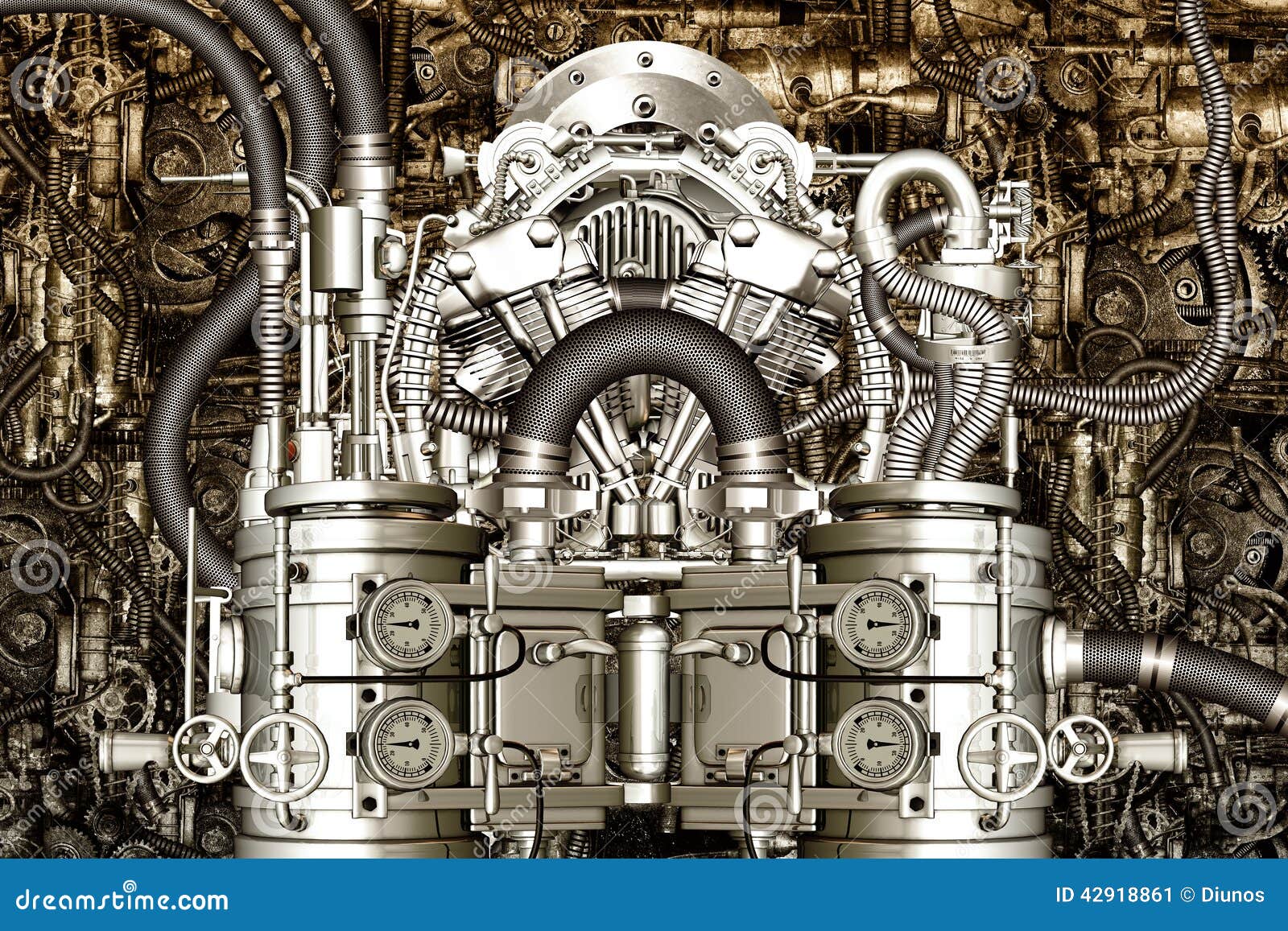 Two-cylinder Engine Piston Block Drawings Vector Illustration ...