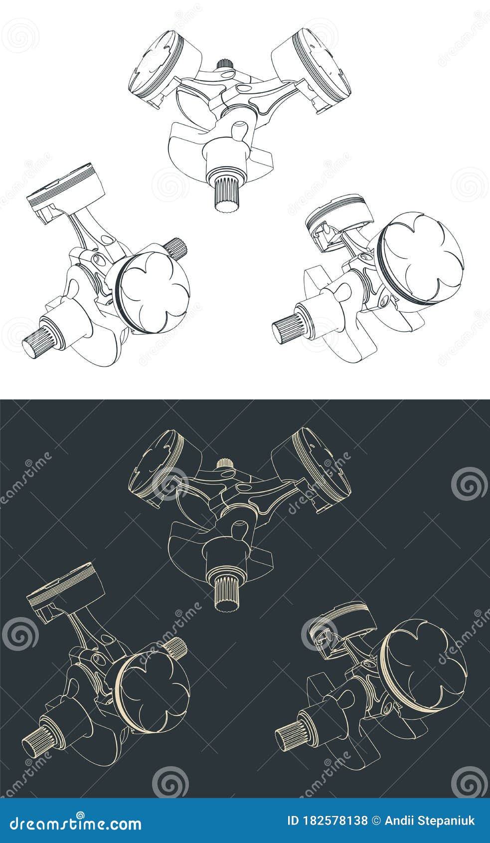 Two-cylinder Engine Piston Block Drawings Vector Illustration ...