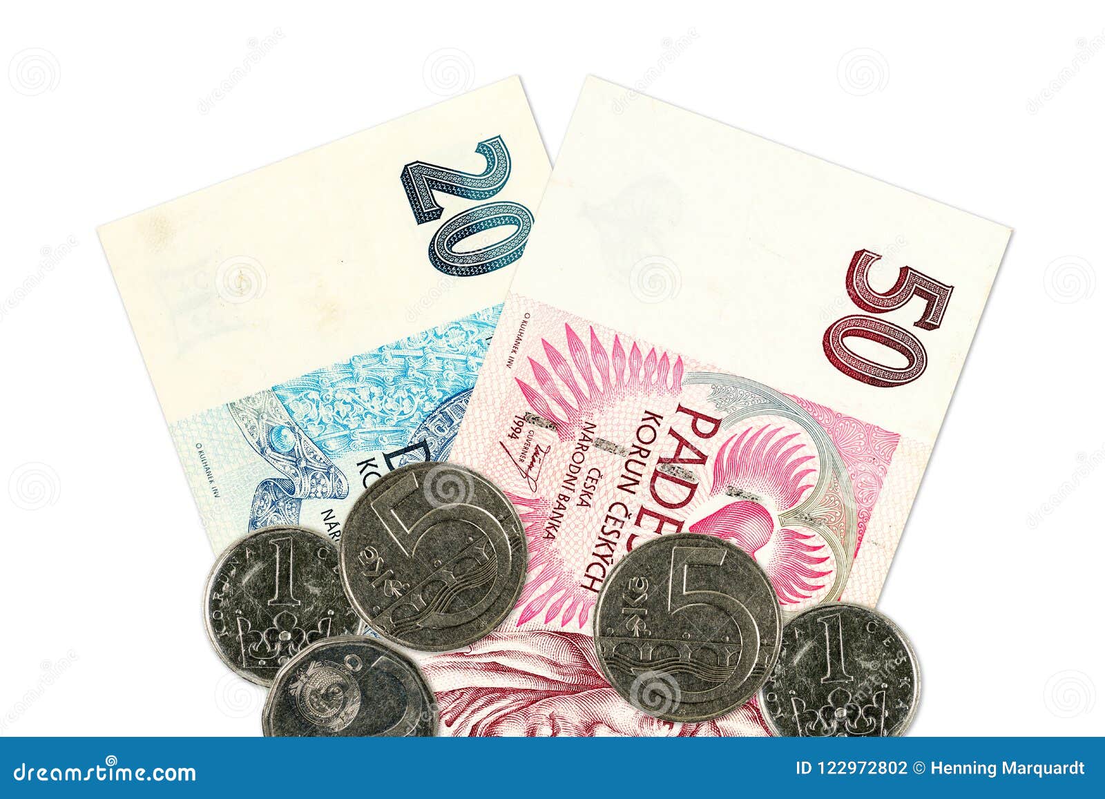 Two Czech Koruna Bank Notes and Coins Stock Photo - Image of note, coin ...