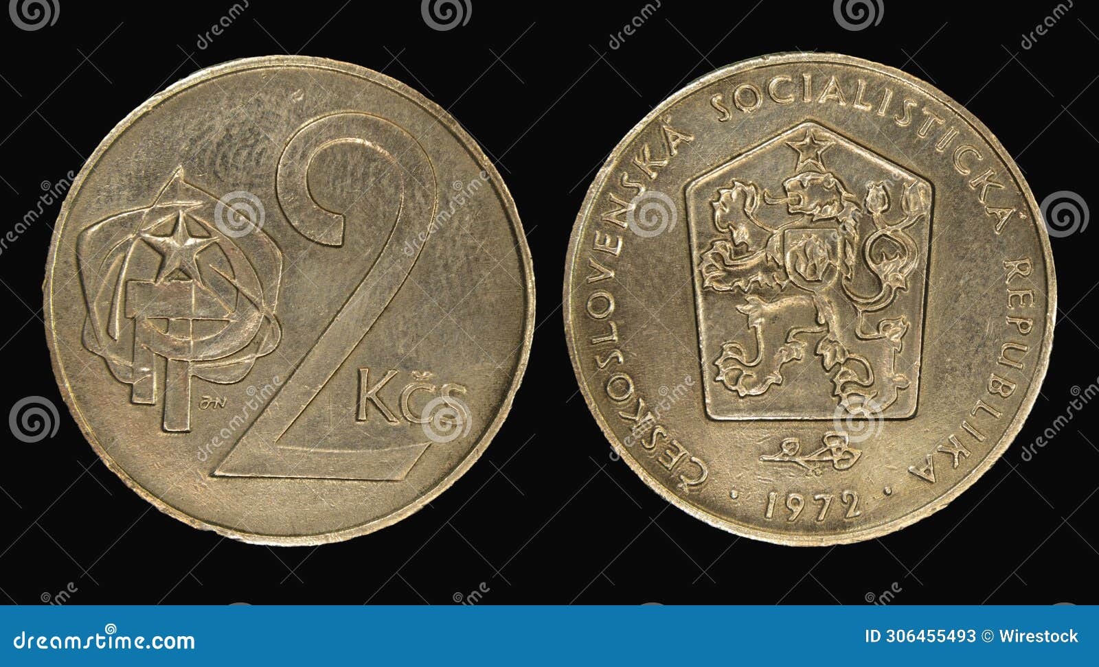 Czechoslovakian Koruna Coins, Arranged in a Vertical Composition Stock ...