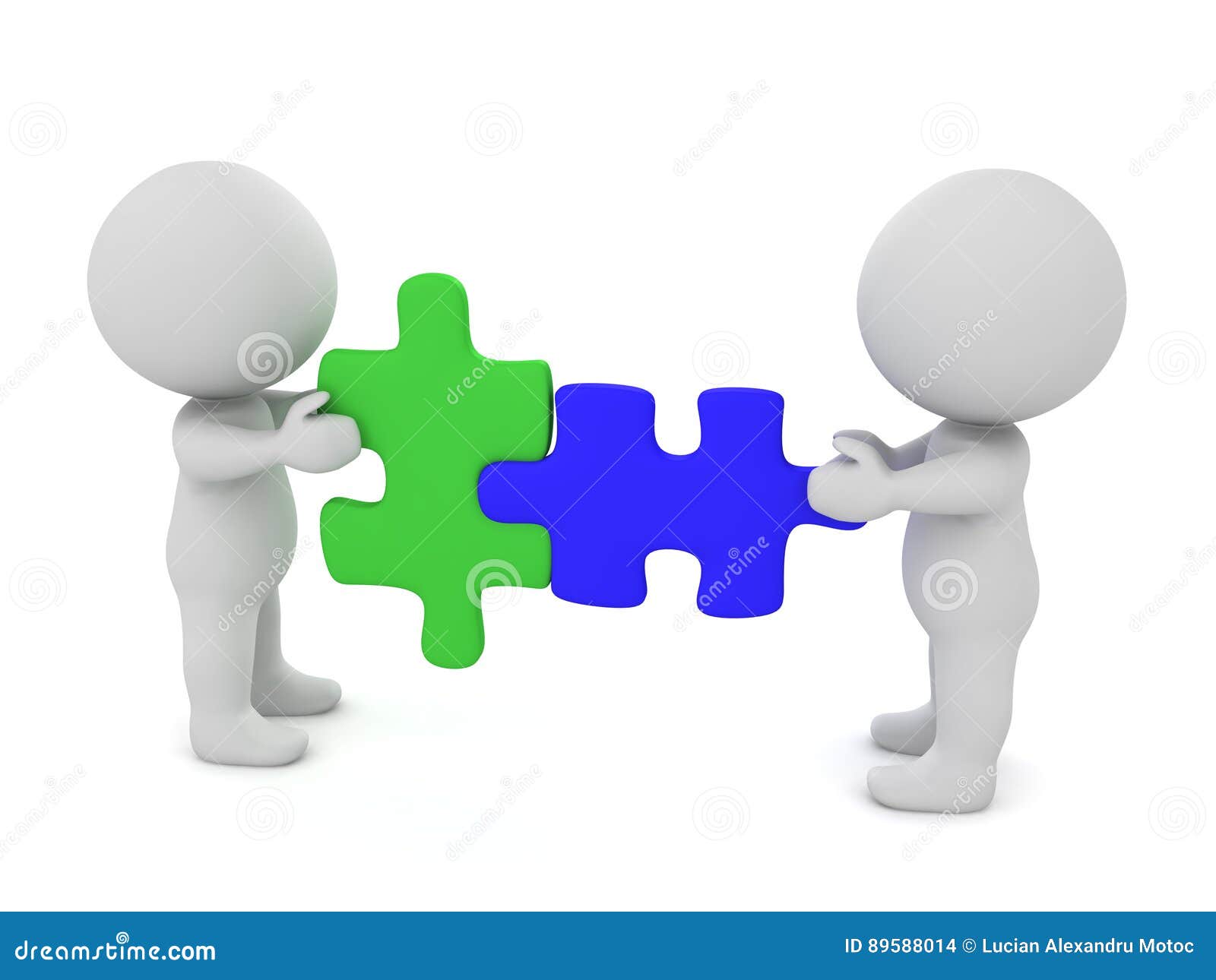 Two 3D Character Connecting Two Puzzle Pieces Stock Illustration ...