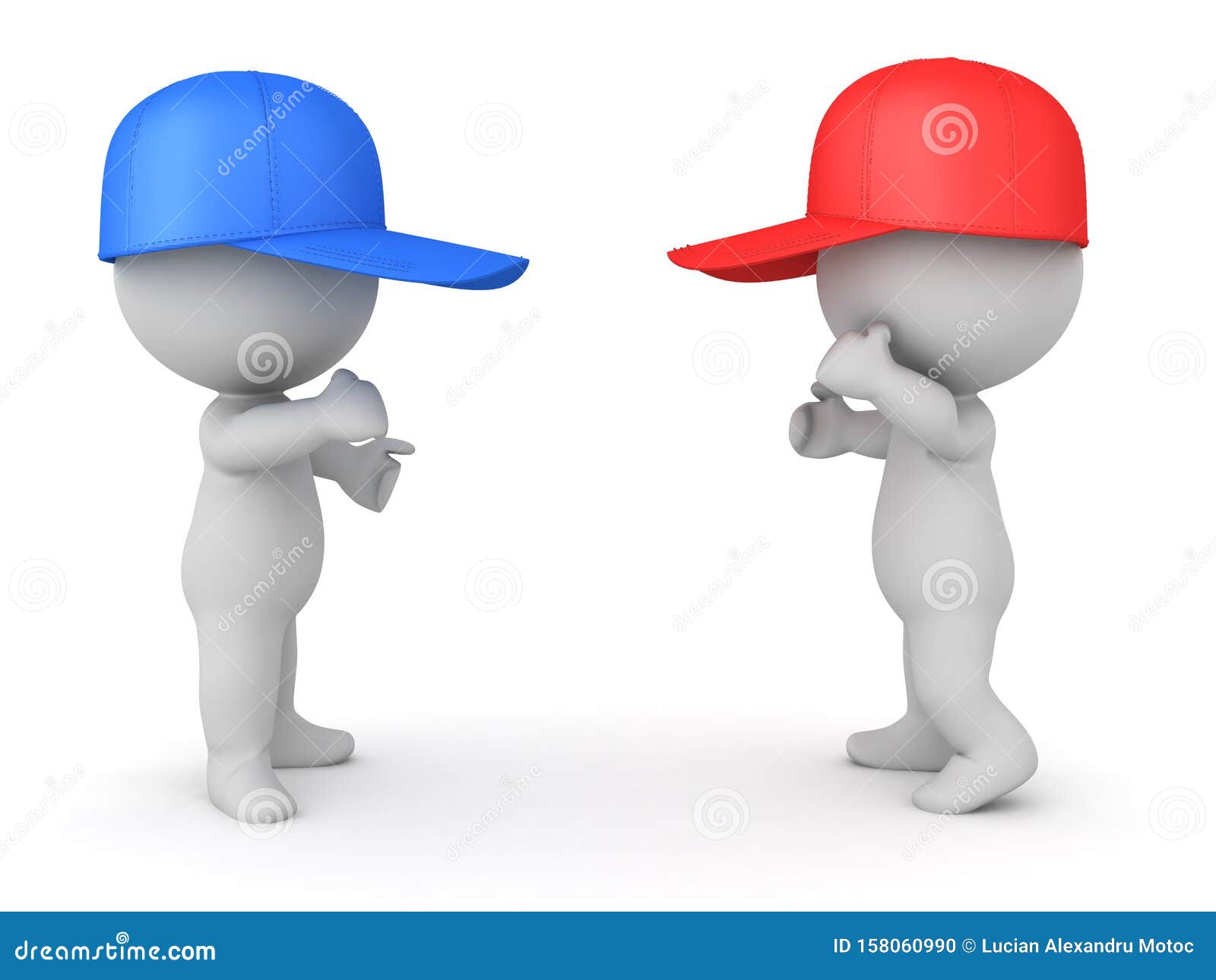 Two 3D Character with Red and Blue Caps are Fighting Each Other Stock ...