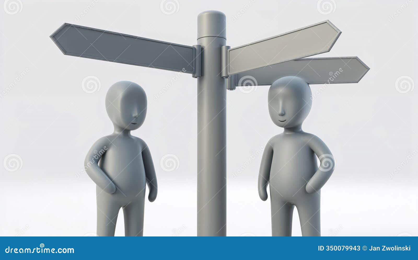 Two 3d Characters Looking at a Multi Directional Signpost with Blank ...