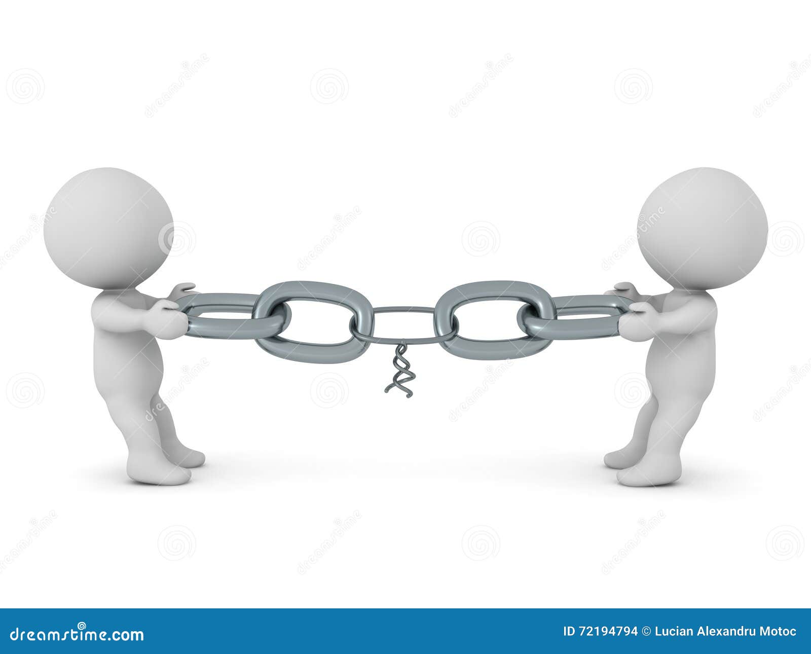Two 3D Characters Pulling on a Chain with One Weak Link Stock ...