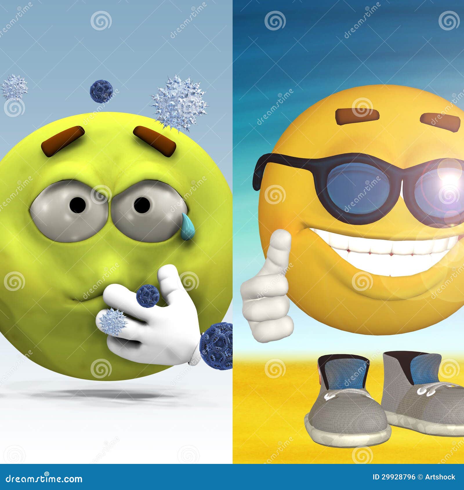 Sick vs Happy smiley stock illustration. Illustration of friendly ...