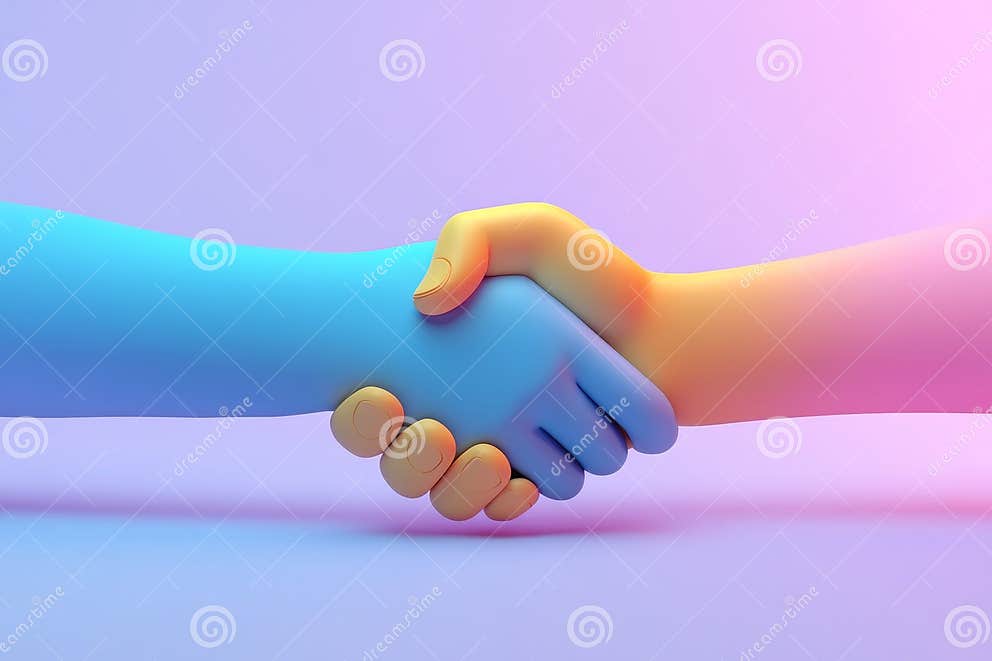 Two 3D Hands Shaking Symbolizing Collaboration Agreement Teamwork Unity ...