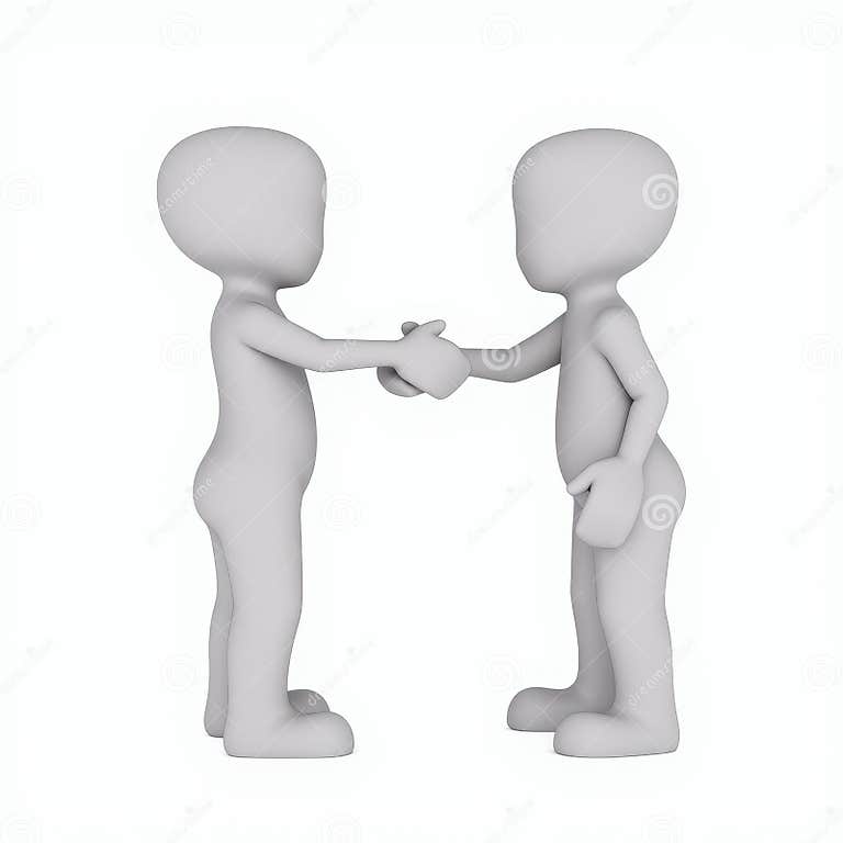 Two 3D Humanoid Figures Shaking Hands, Symbolizing Agreement and ...