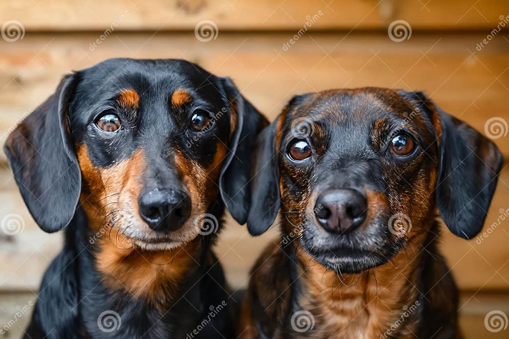 Two Dachshunds Looking at the Camera. Generative AI Stock Photo - Image of floor, coat: 328518558