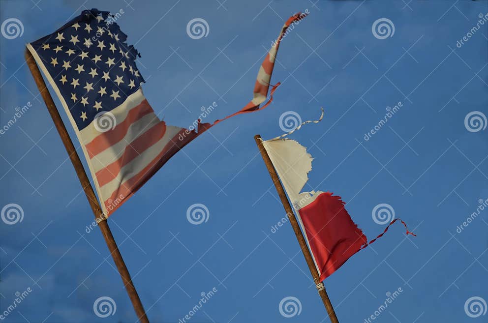 Two damaged flags. stock photo. Image of fabric, patriotism - 38906078