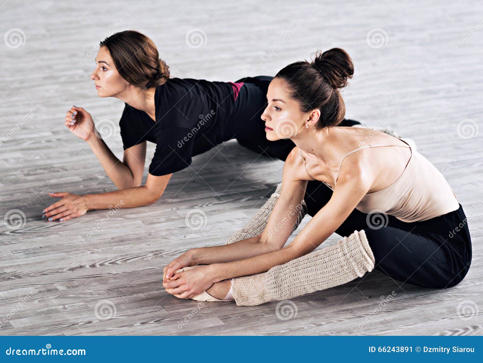 Two Dancers Friends Practice in Dance Studio Stock Image - Image of ...