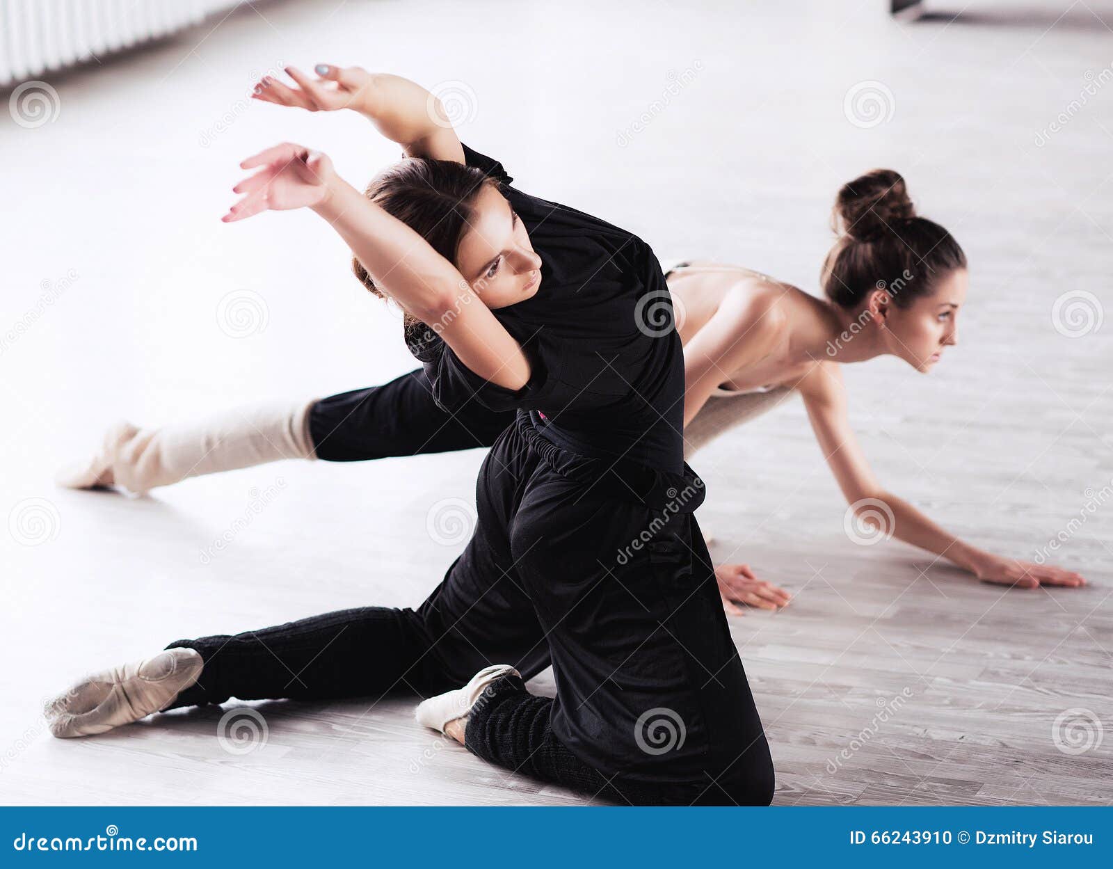 Two Dancers Friends Practice in Dance Studio Stock Photo - Image of ...