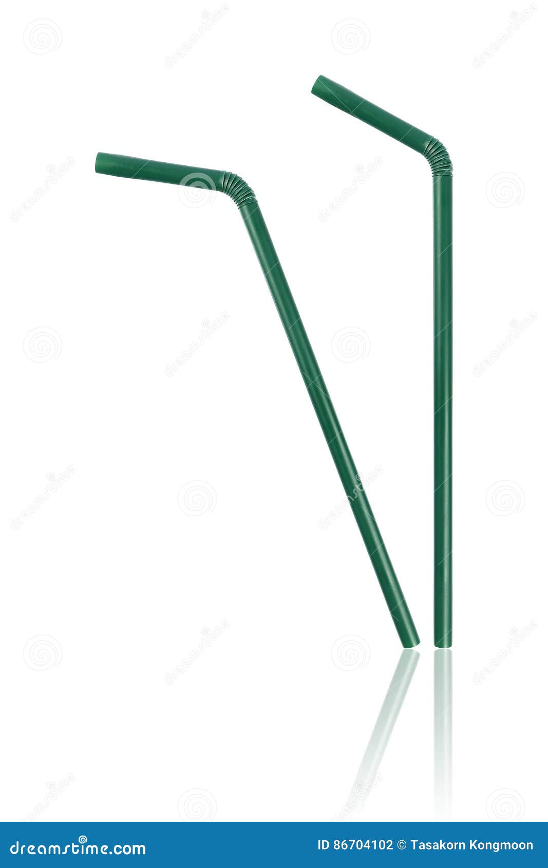 Two Dark Green Drinking Straws with Reflection Isolated on White Stock ...