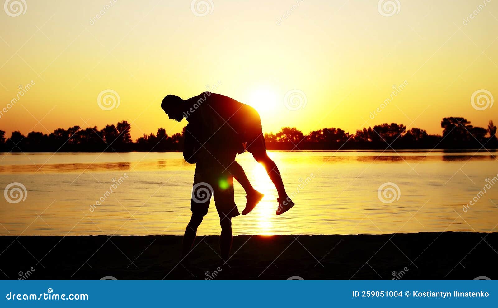 Two Dark Male Figures, at Sunrise, Against the Light, Boxing, Fighting ...