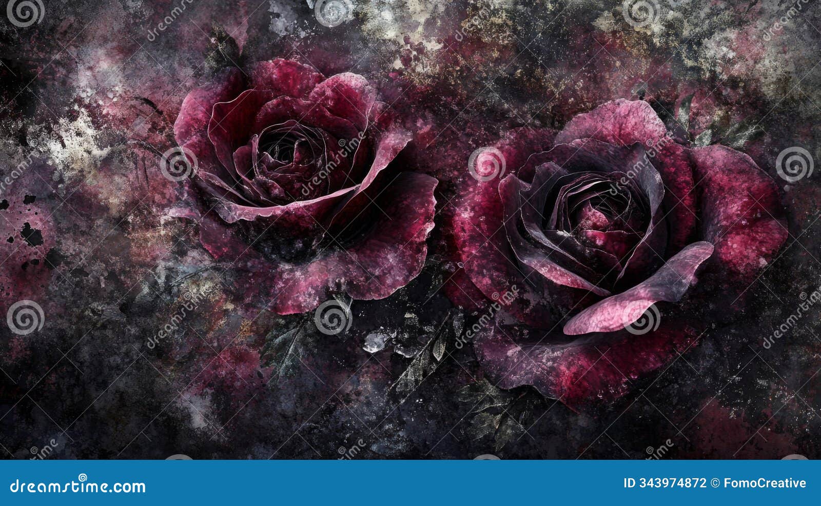 Two Dark Red Roses on a Grunge Background Stock Illustration ...