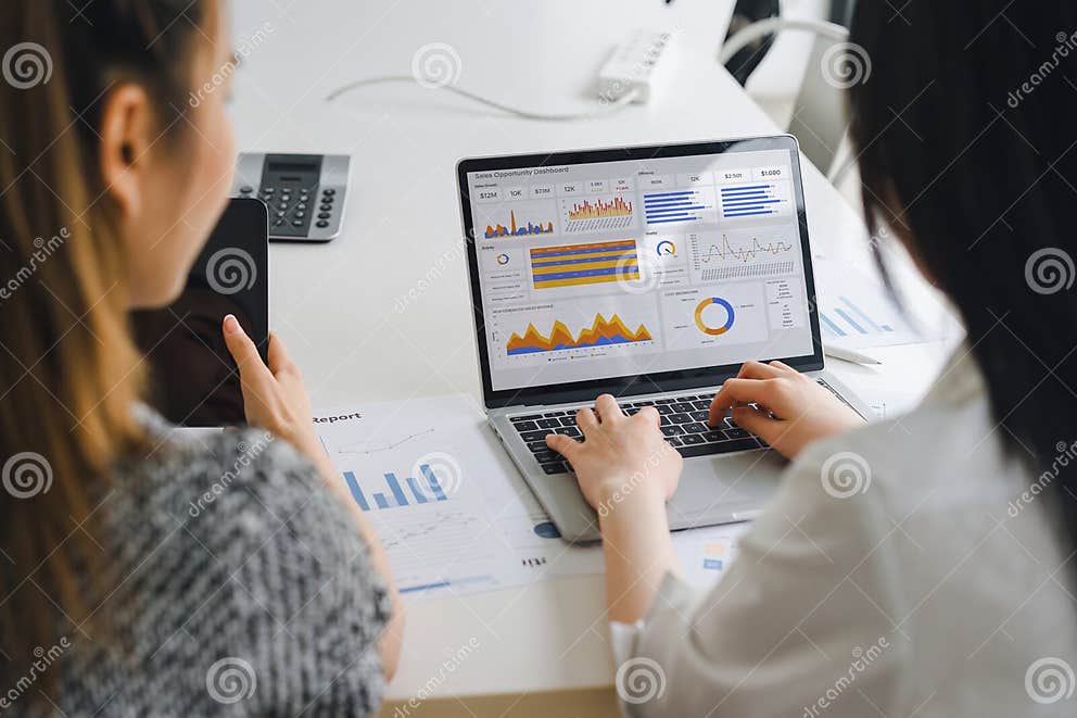Two Data Analysts Working On Data Analysis Dashboard For Business