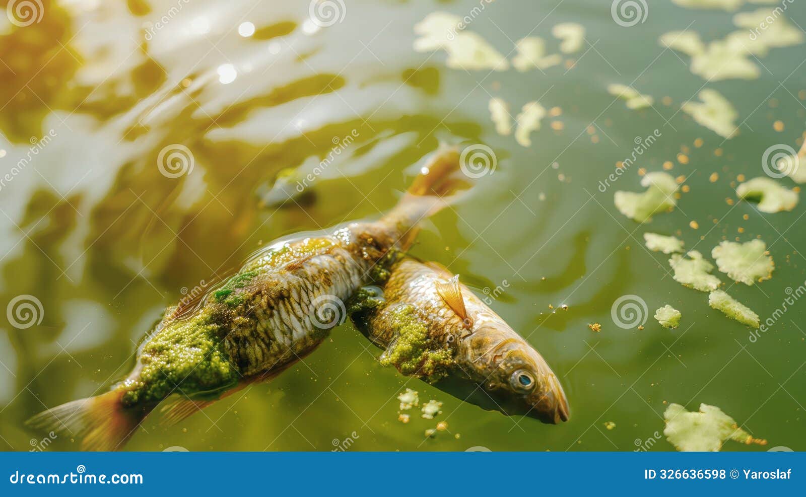 Two Dead Fish Floating on Polluted River Surface Showing Devastating ...
