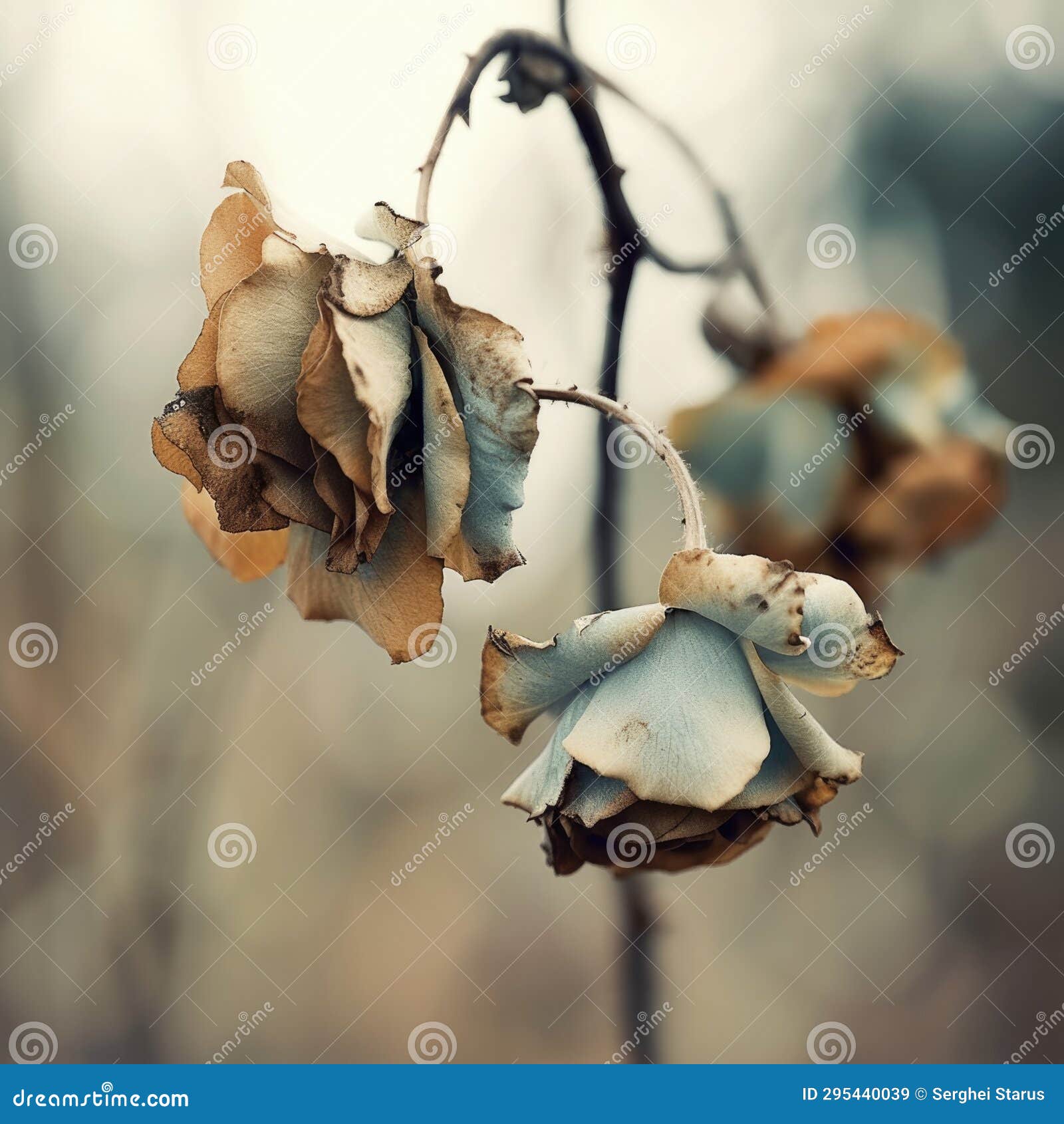 Two Dead Flowers are Shown on a Branch, AI Stock Illustration ...