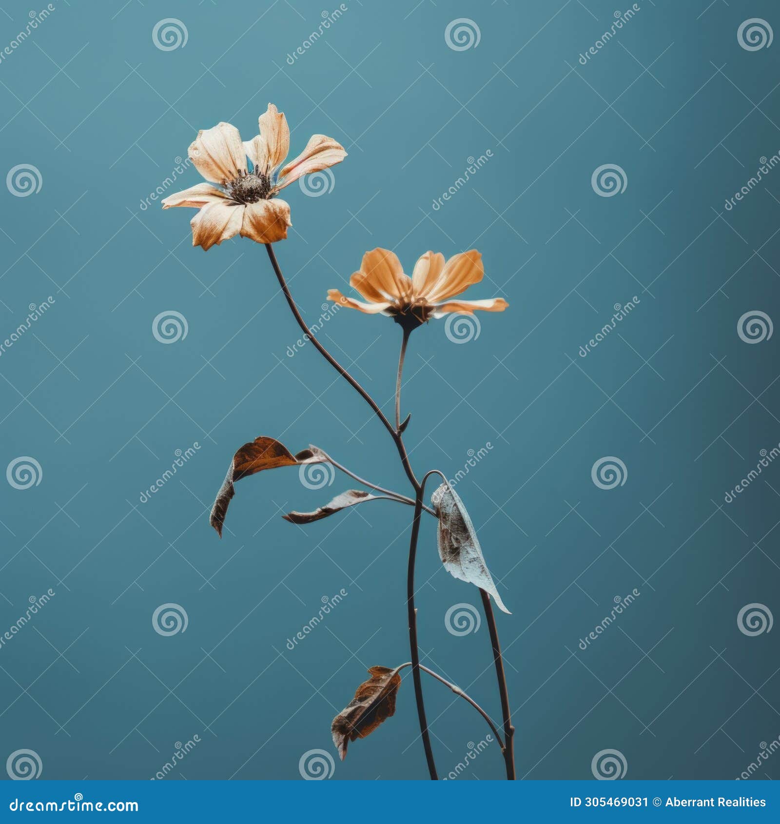 Two Dead Flowers Are Shown On A Branch, AI Royalty-Free Stock Photo ...